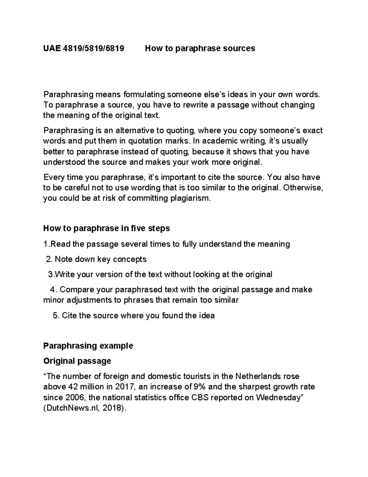 Paraphrasing Examples - UAE 4819/5819/6819 How to paraphrase sources ...
