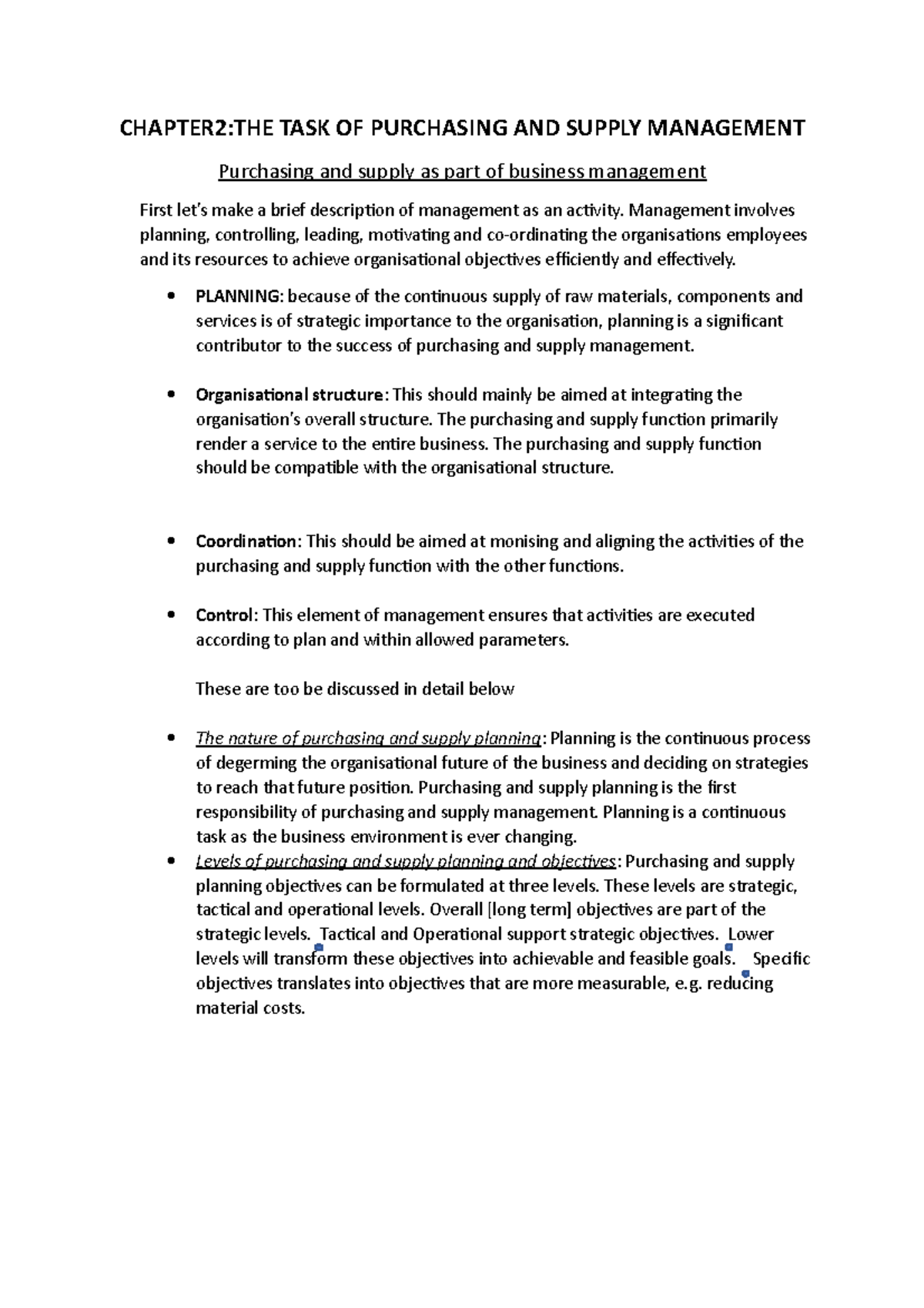 Chater 2 - notes - CHAPTER2:THE TASK OF PURCHASING AND SUPPLY ...