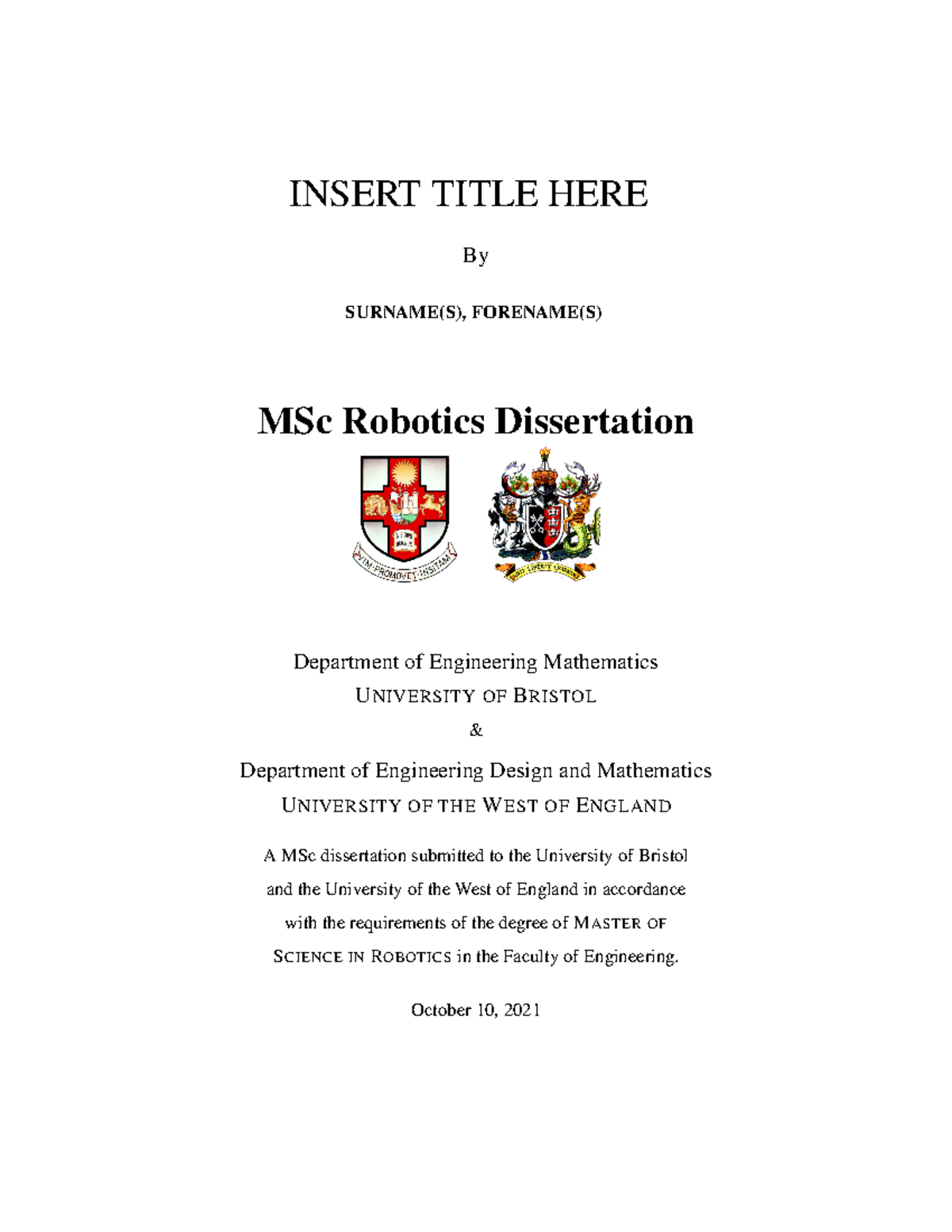 Msc robotics project report uob and uwe - INSERT TITLE HERE By SURNAME ...