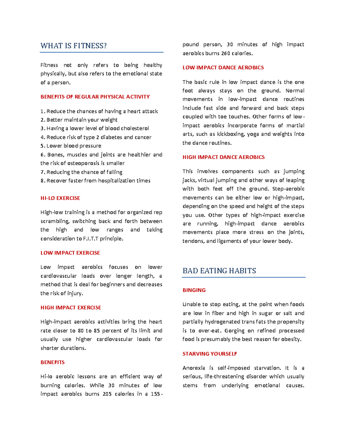 Physical Education Reviewer - WHAT IS FITNESS? Fitness not only refers ...