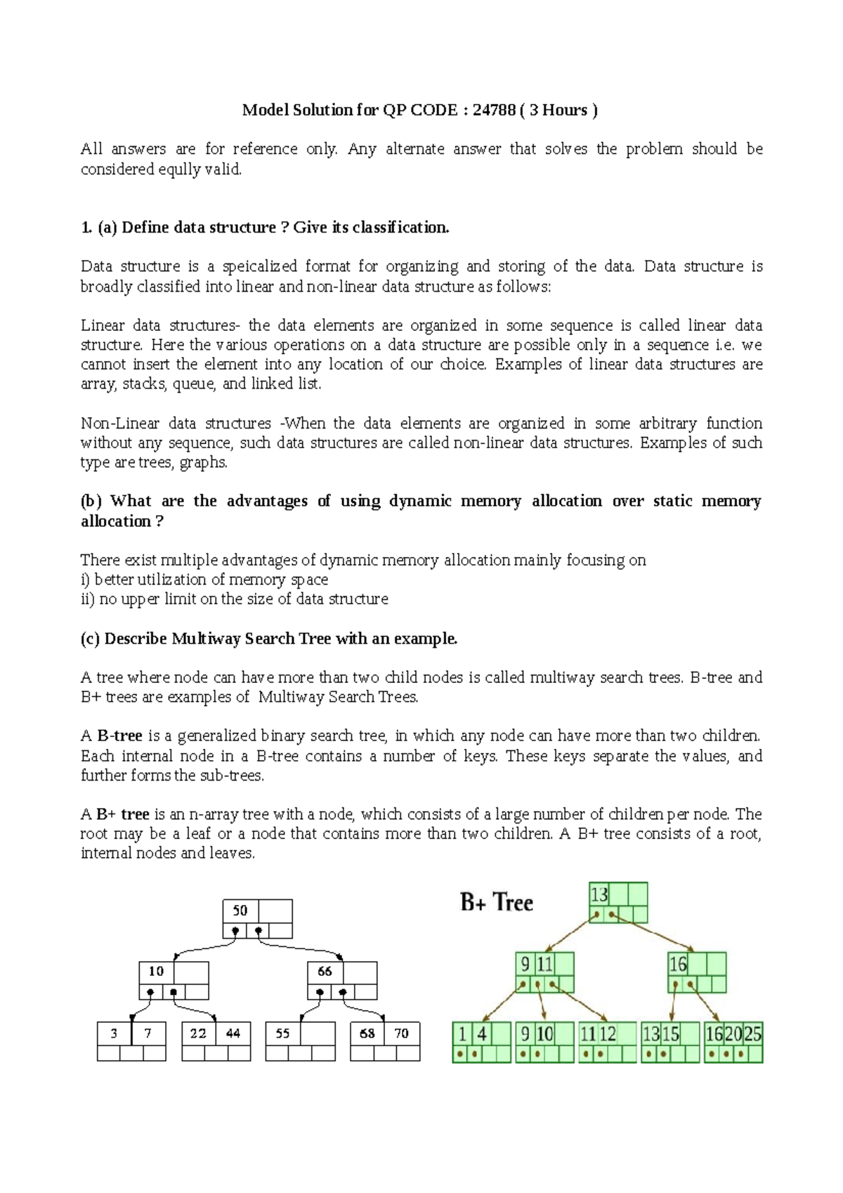 Ds-solution - Model Solution for QP CODE : 24788 ( 3 Hours ) All ...