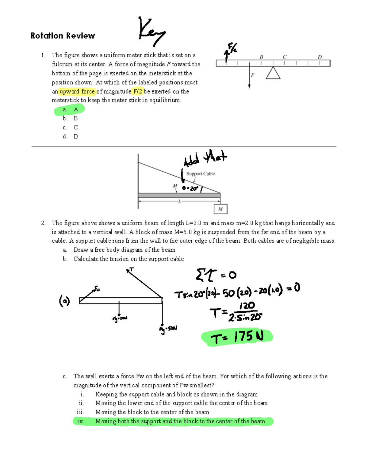 Rotational Review KEY - Lecture notes 1 - **Rotation Review ** The ...