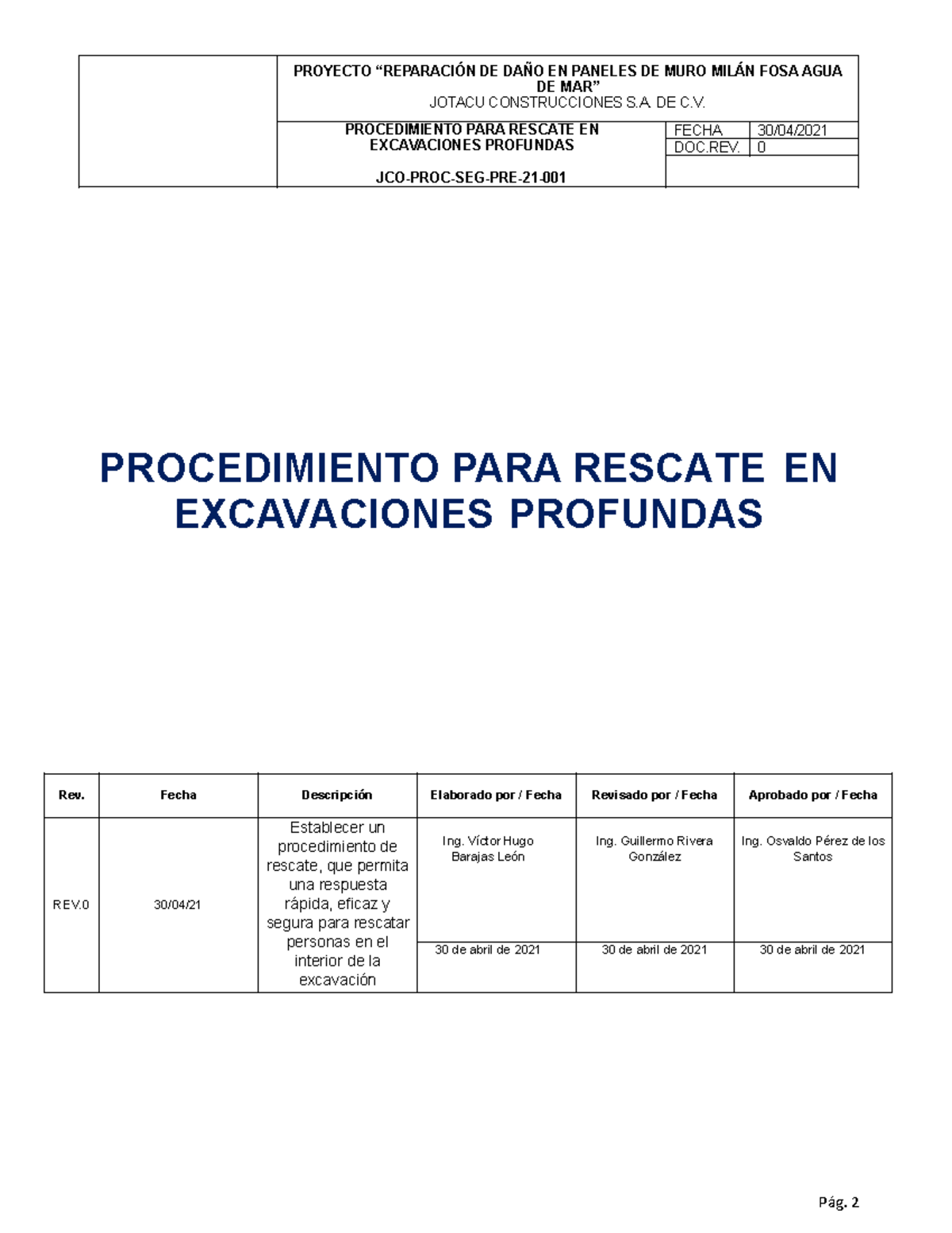 Procedimiento Rescate EN Excavaciones Profundas - PROCEDIMIENTO PARA ...
