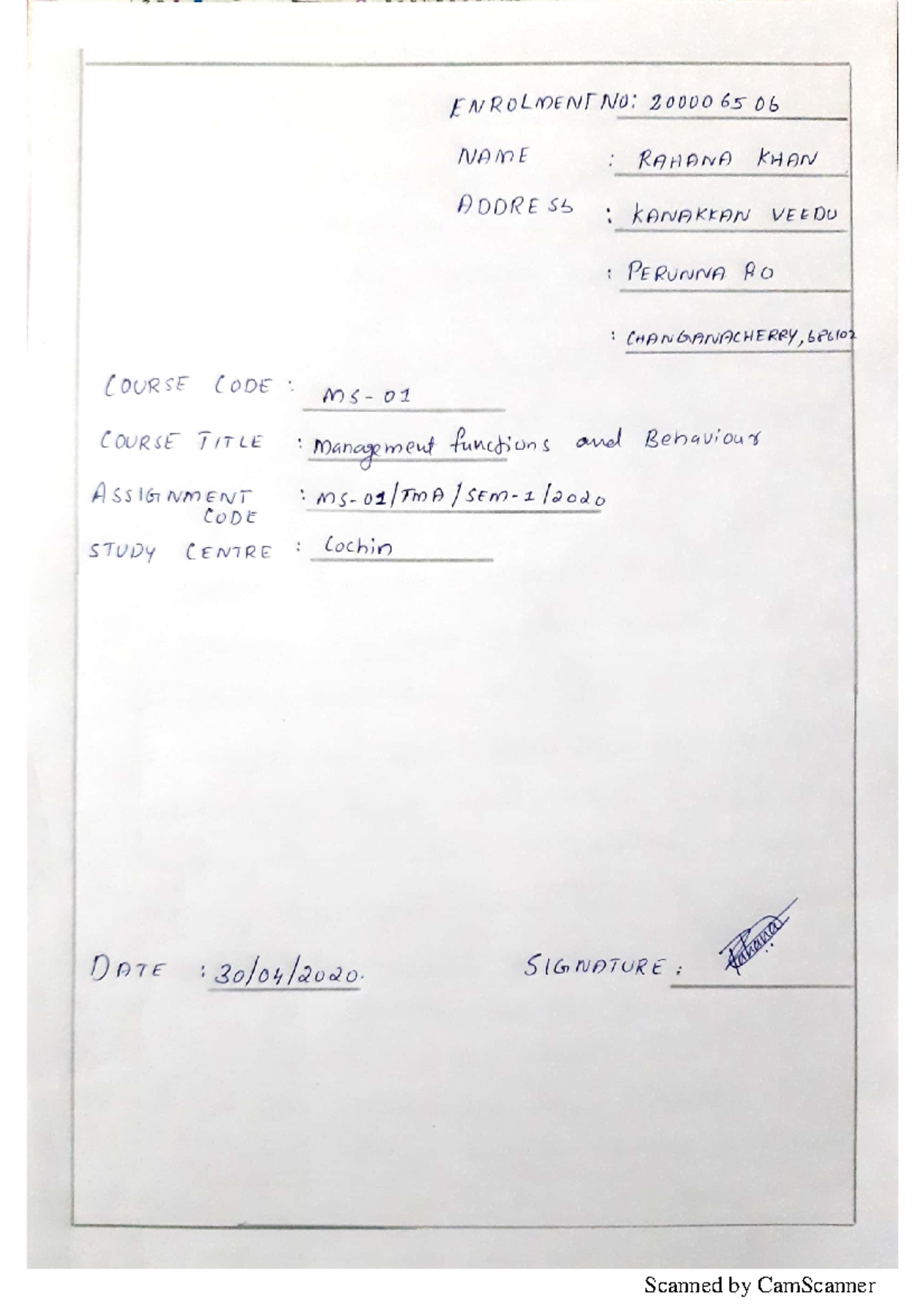 MS-01 - It's ms01 assignment notes - MS01 Management Functions and ...