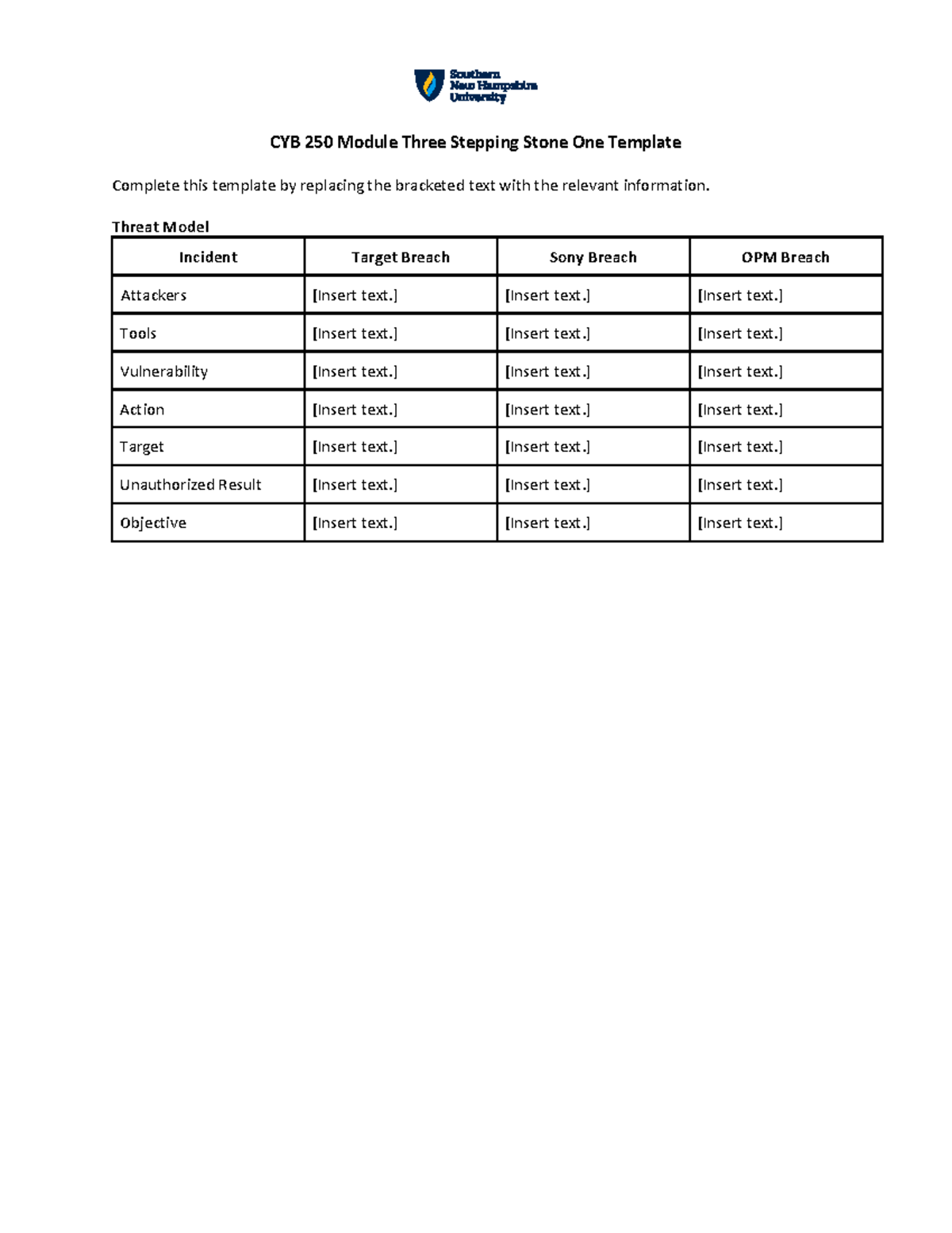 CYB 250 Module Three Stepping Stone One Template - CYB 250 Module Three ...