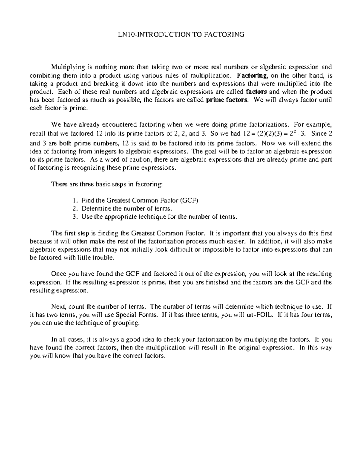 Ln10 Introduction To Factoring Ln10 Introduction To Factoring Multiplying Is Nothing More