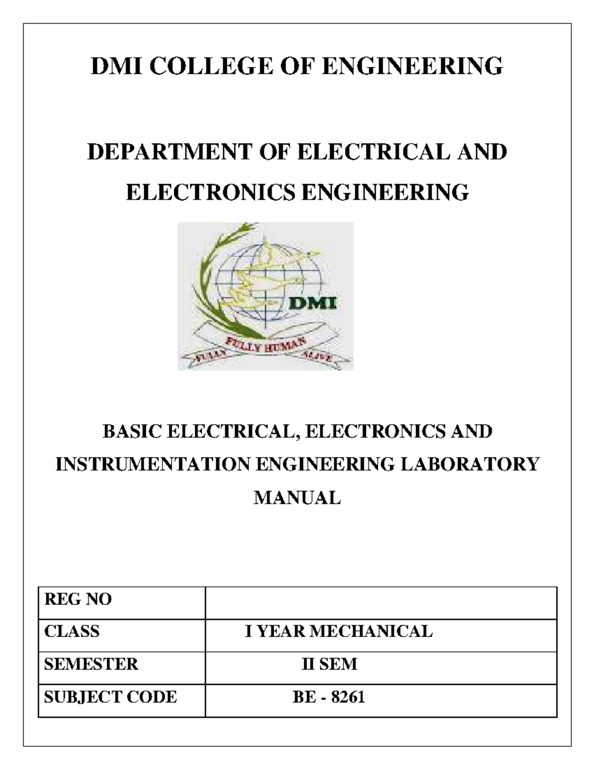 BEEI-Lab-manual compressed - DMI COLLEGE OF ENGINEERING DEPARTMENT OF ELECTRICAL AND ELECTRONICS ...
