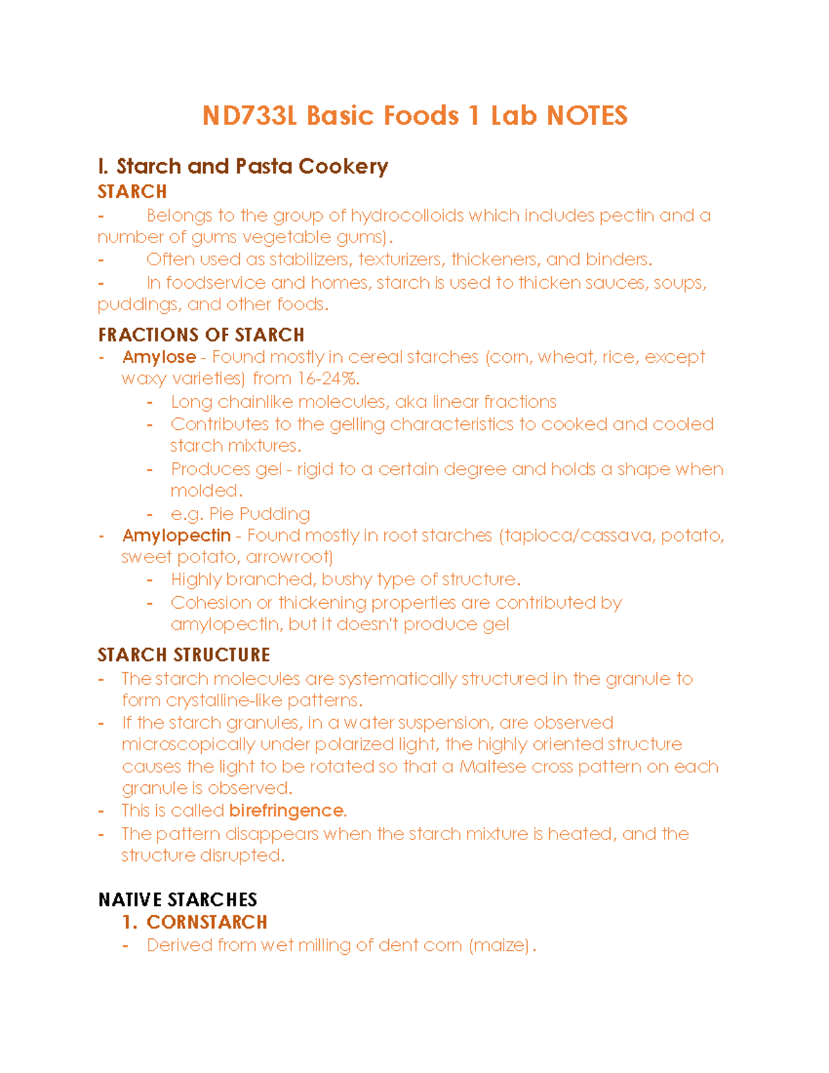 ND733L Basic Foods 1 Lab Notes - ND733L Basic Foods 1 Lab NOTES I ...