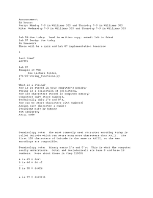 171-25-Lists - Professor barr - Announcement TA hours: Kerry: Monday 7 ...