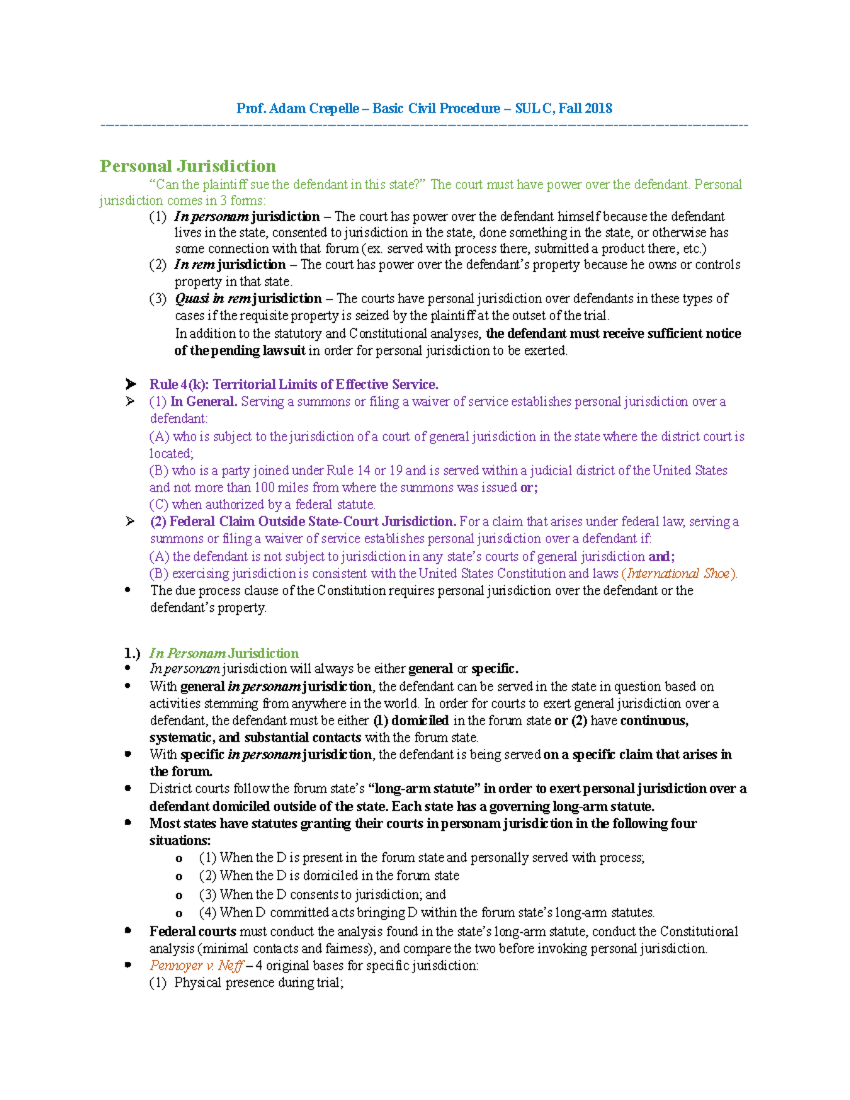 Basic Civil Procedure Outline - Prof. Adam Crepelle – Basic Civil ...