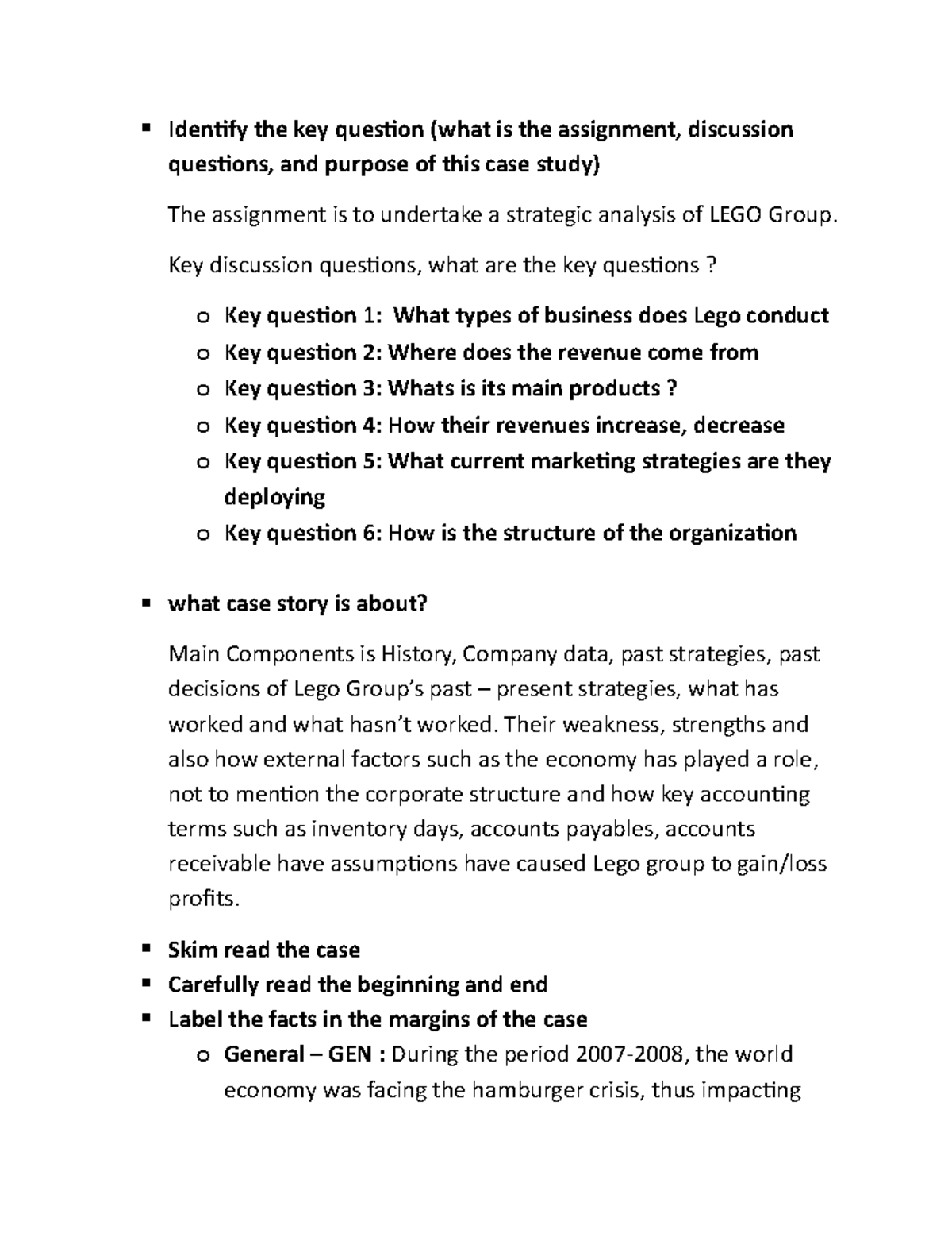 Lego case study in short - Identify the key question (what is the ...