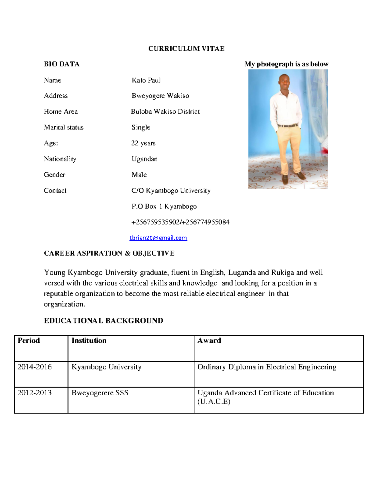 CV Brian - Processes Management learning about in contest - CURRICULUM ...