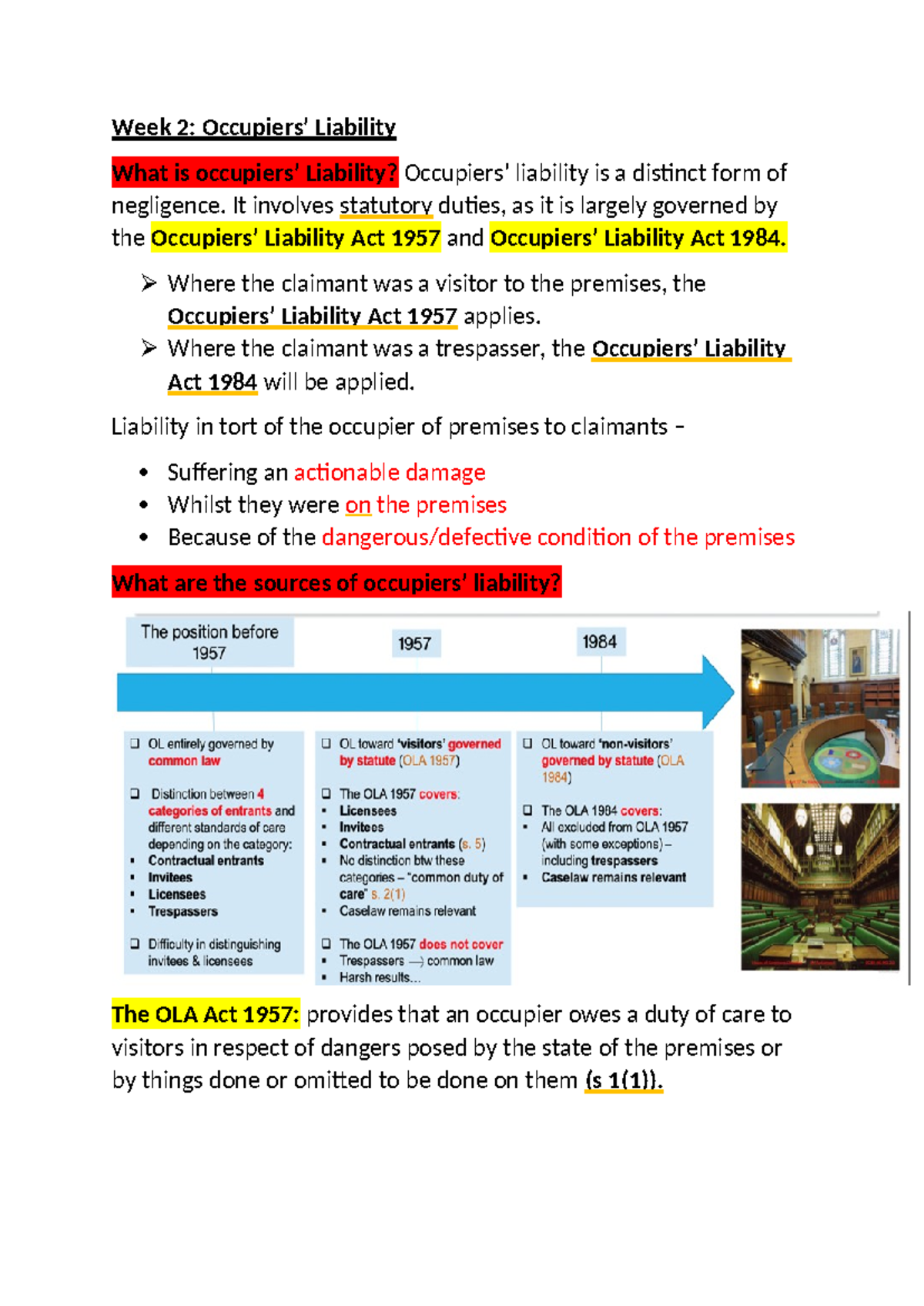 Occupiers' Liability - Notes - Week 2: Occupiers’ Liability What is ...