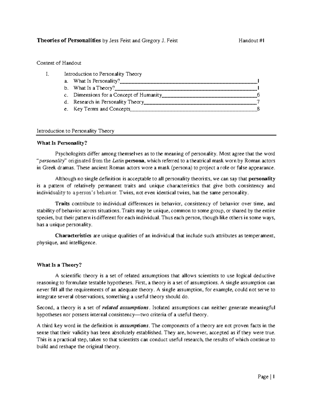 PSM105 Theories of Personalities Handout # 1 - BS Pyschology - Studocu