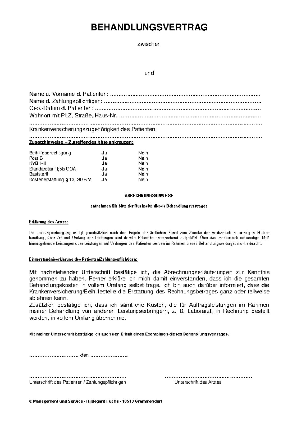 Goae behandlungsvertrag 05 2018 - BEHANDLUNGSVERTRAG zwischen und Name ...