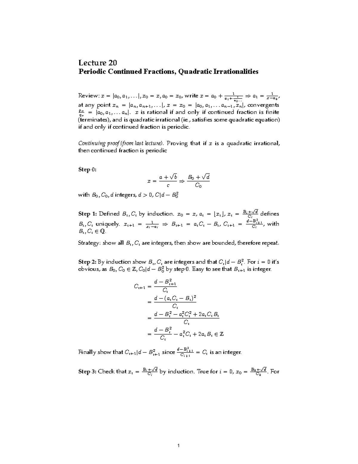 Theory Of Numbers Lecture 20 - Lecture 20 Periodic Continued Fractions ...