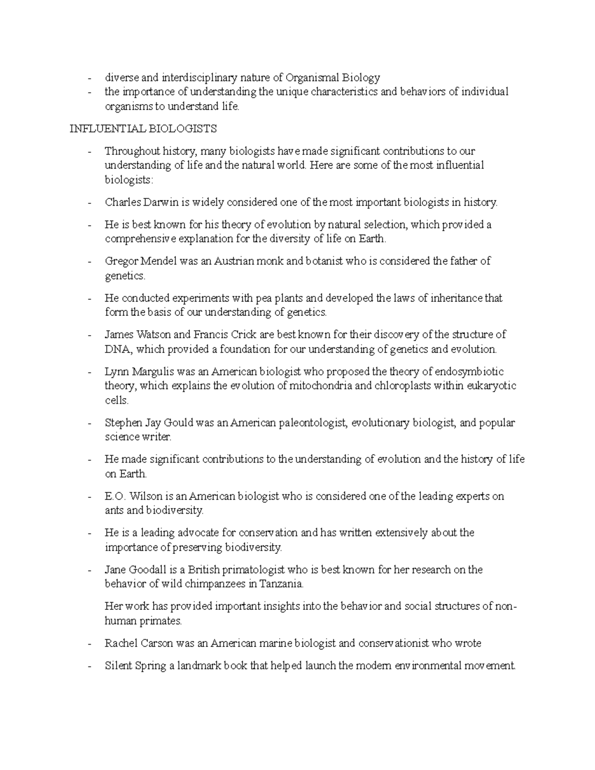 Biology Notes 4 - humans and other organisms to include the following ...