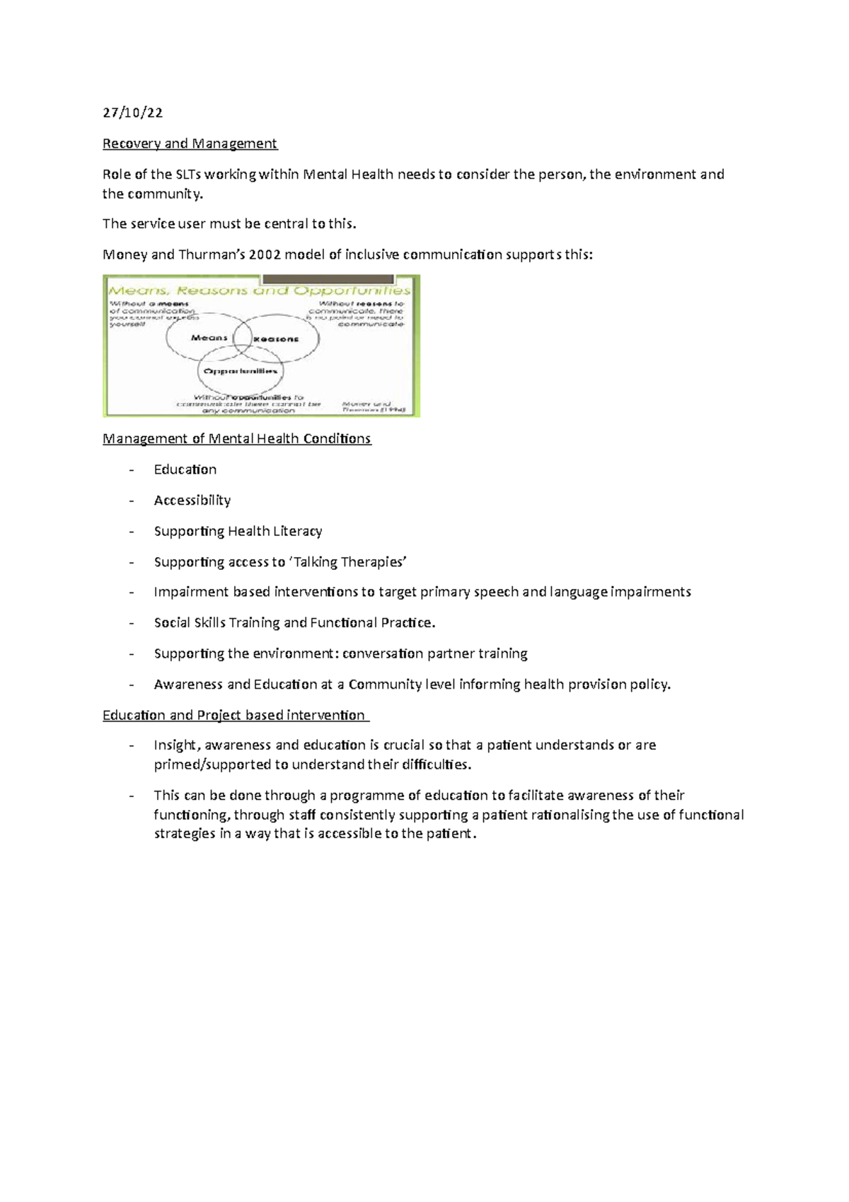 Recovery and Management of Mental Health - 27/10/ Recovery and ...