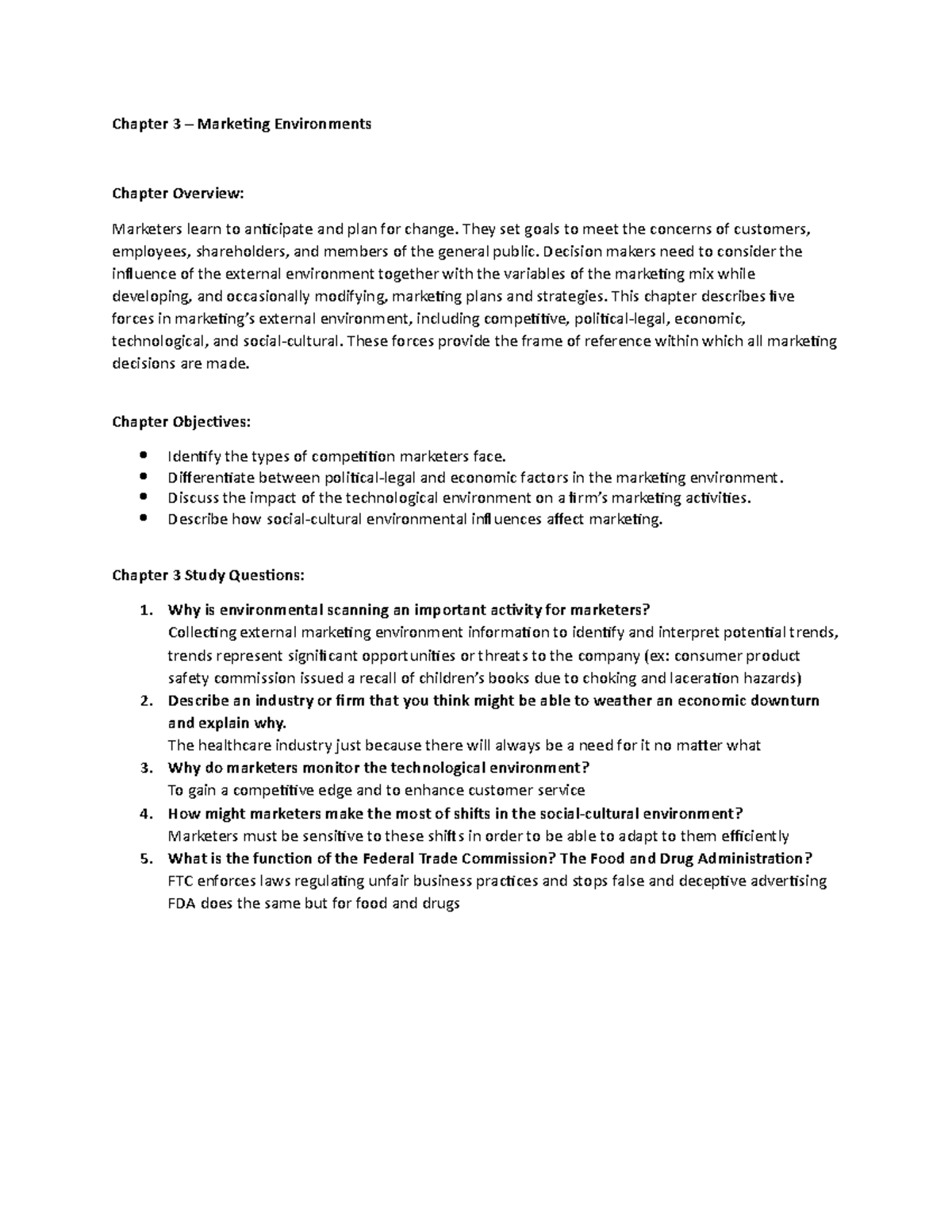 Chapter 3 Study Questions - Chapter 3 – Marketing Environments Chapter ...