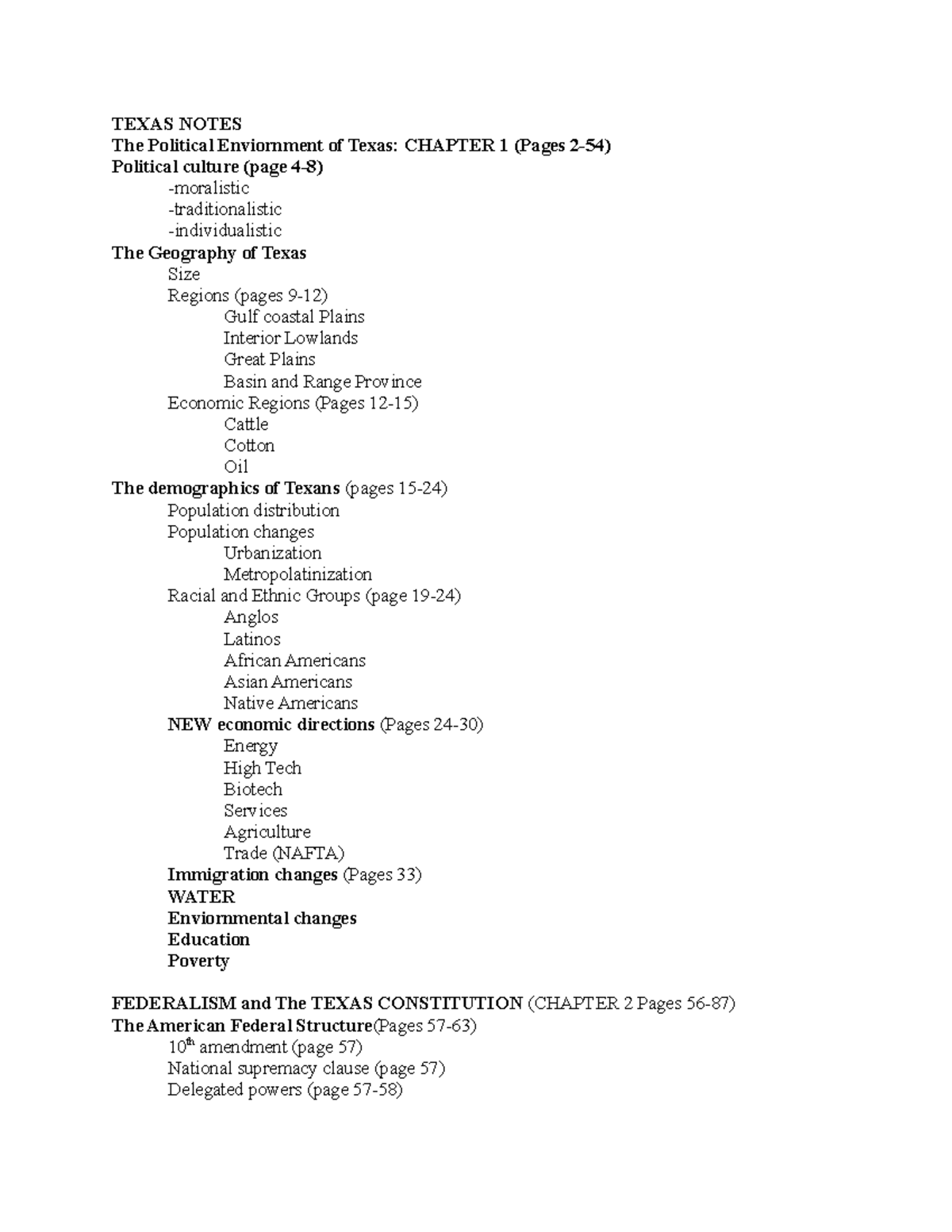 Texas 2306 Semester Notes - TEXAS NOTES The Political Enviornment of ...