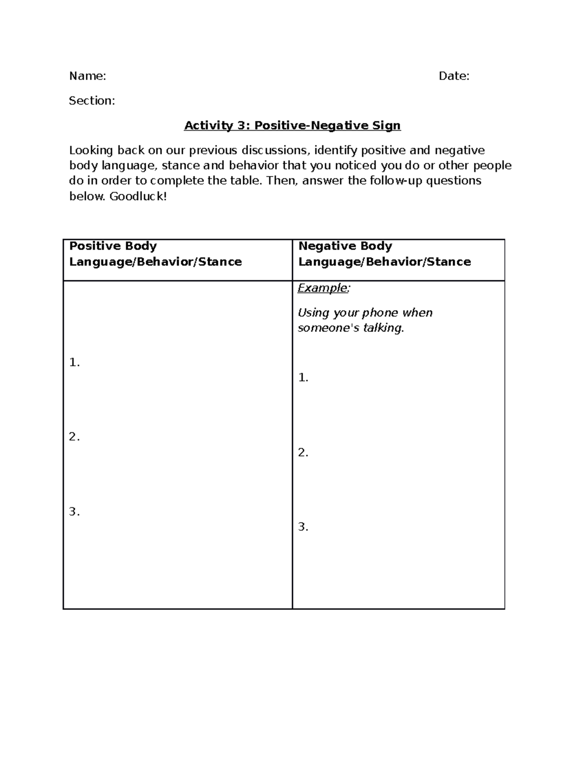 Activity 5 6 Week 2 - okayyyyy - Name: Date: Section: Activity 3 ...