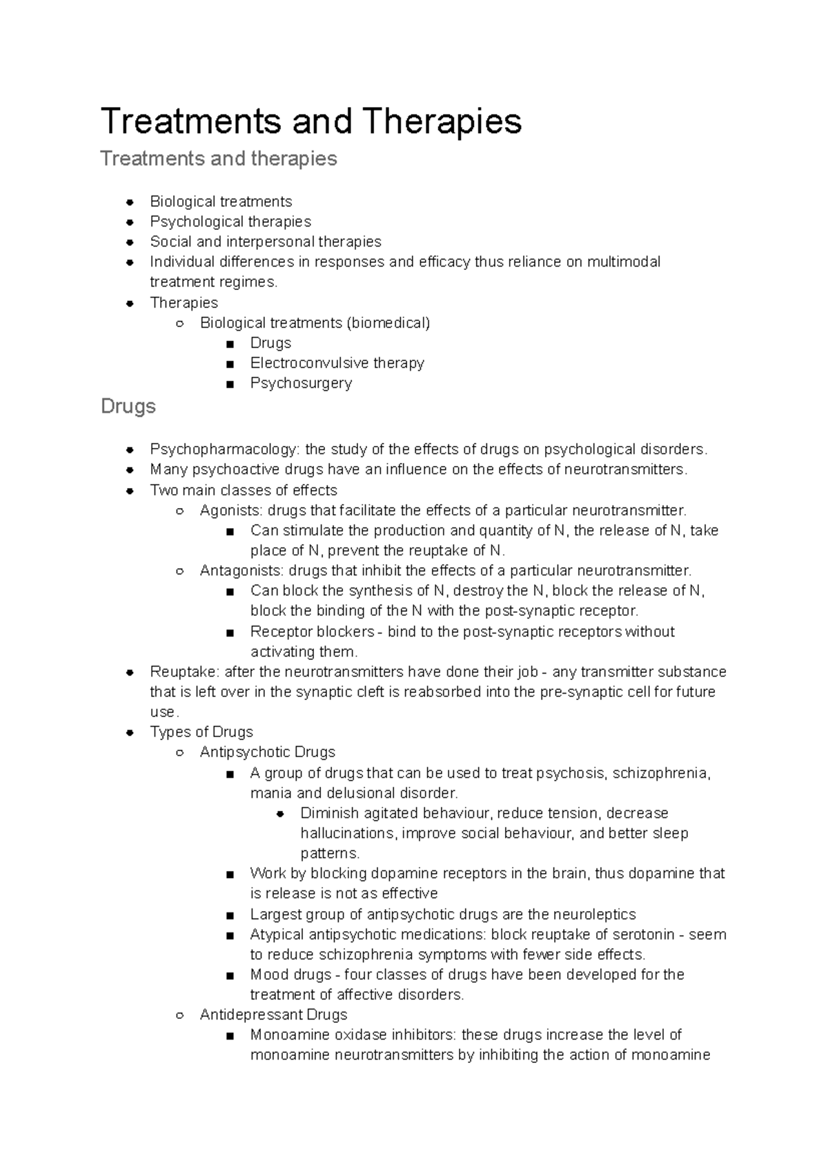 PSYC 1002 - Treatments and Therapies - Treatments and Therapies ...