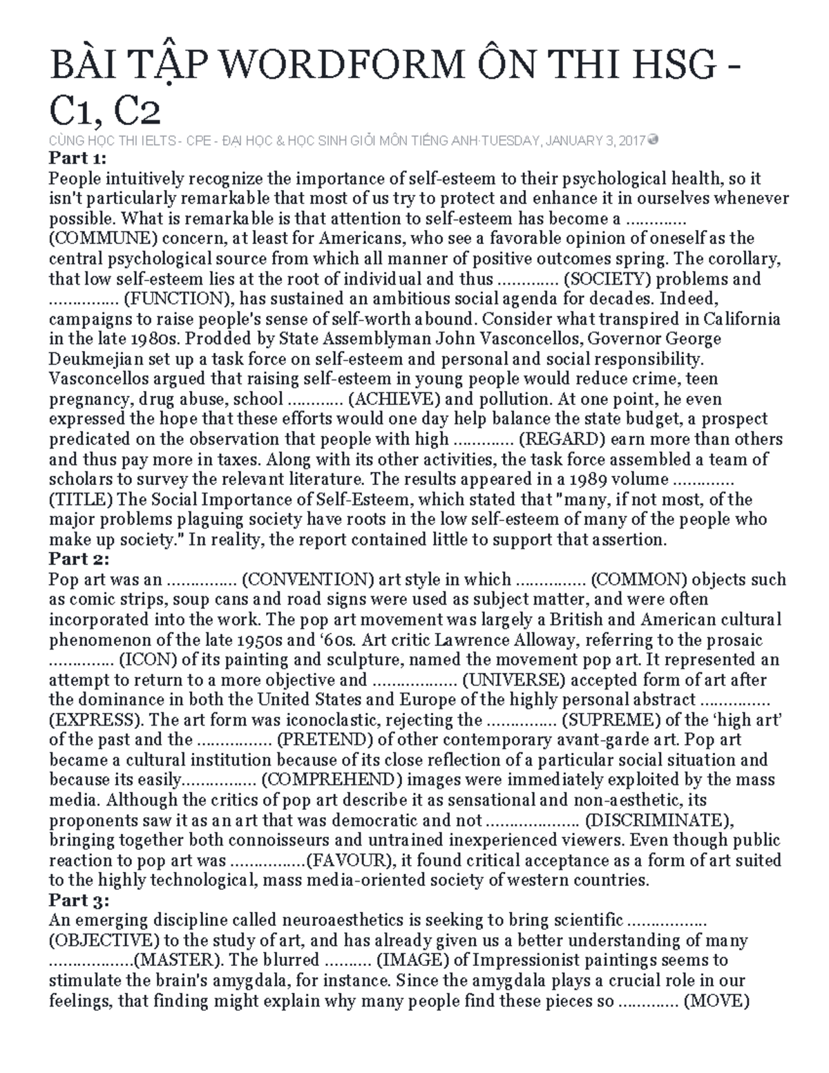 BÀI-TẬP- Wordform-C1-2 - BÀI TẬP WORDFORM ÔN THI HSG - C1, C CÙNG HỌC ...