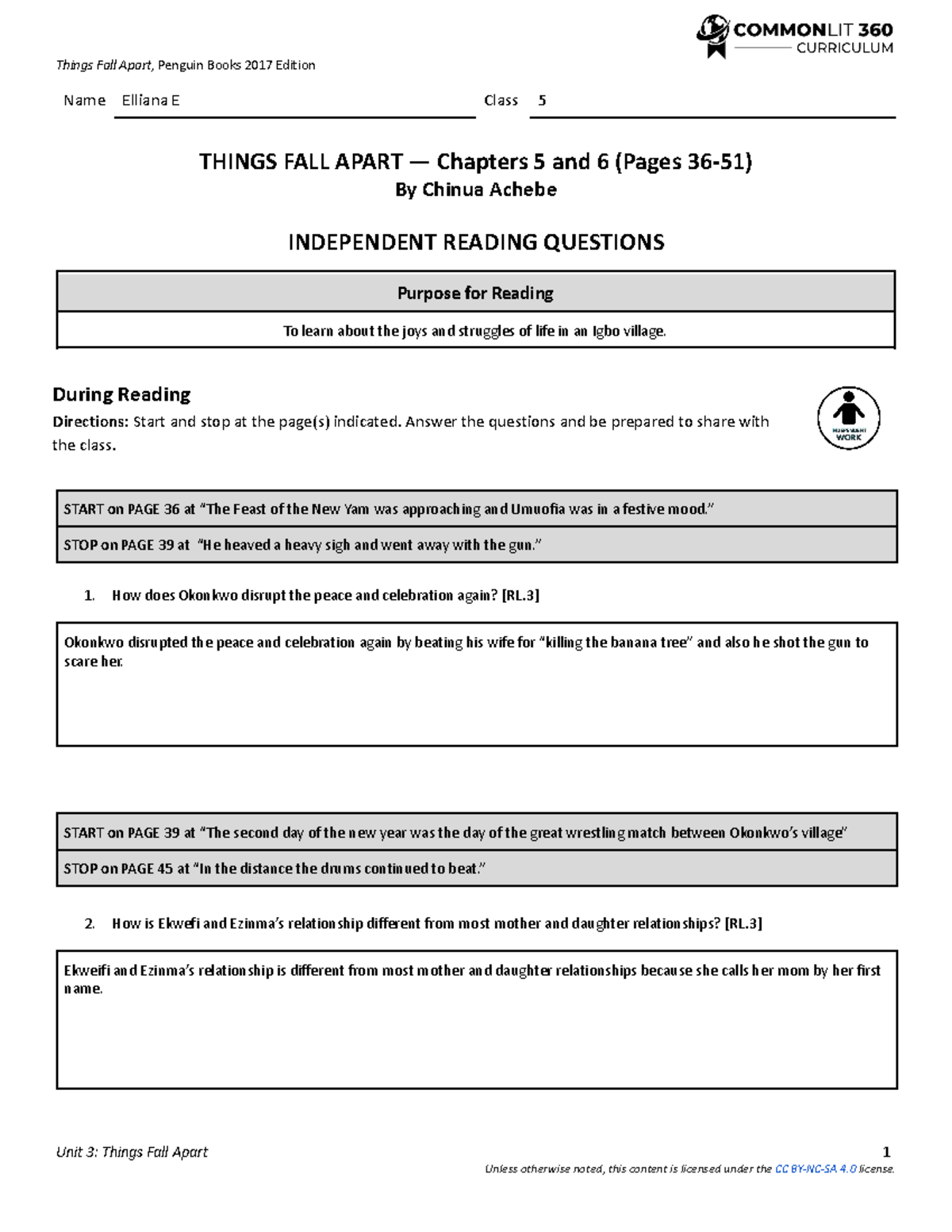 Elliana Emerson 11. Things Fall Apart Chap 5-6 Student COPY - Things Fall Apart, Penguin Books ...