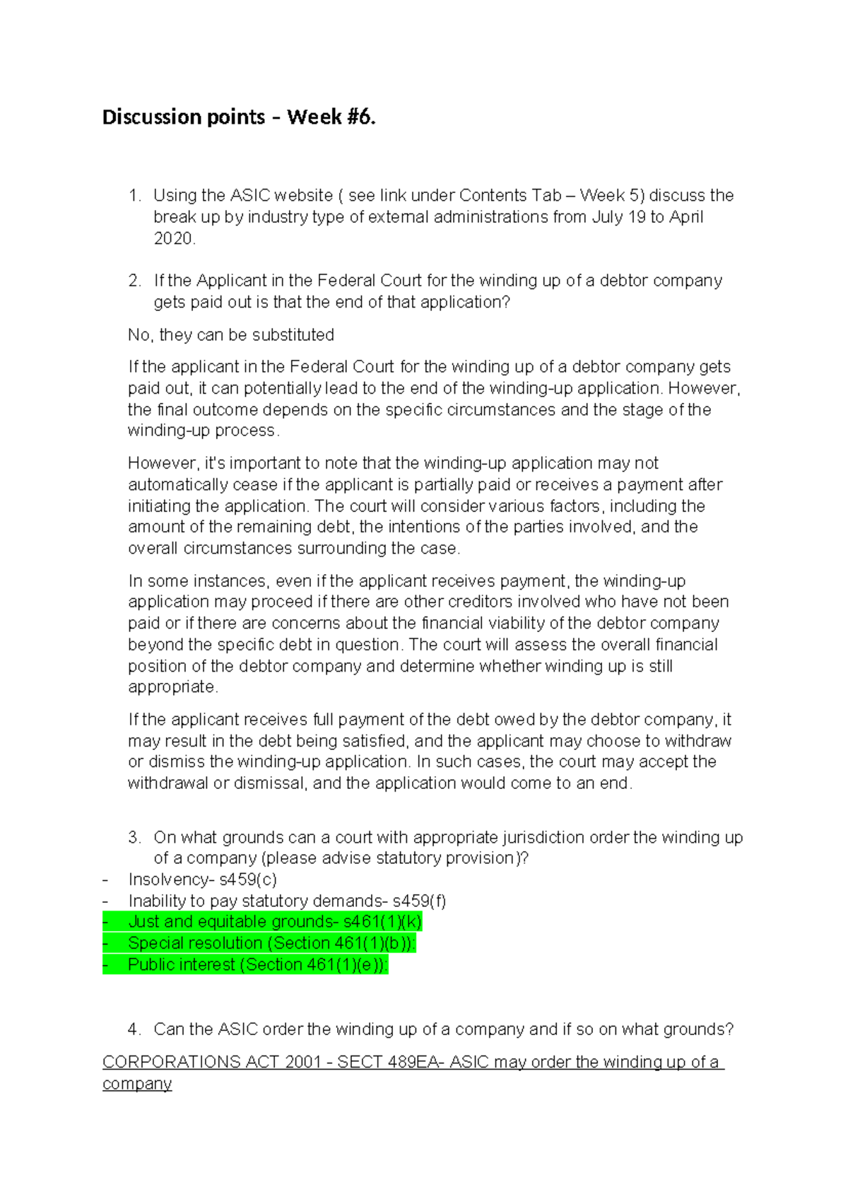 Week 6 - Discussion Points - Discussion points – Week #6. Using the ...