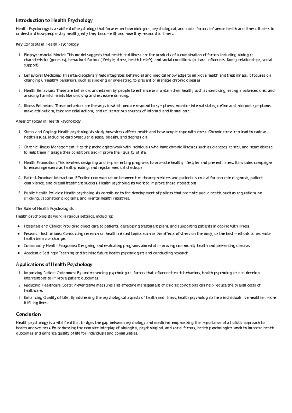 M1 - Introduction to Health Psychology Health Psychology is a subfield ...