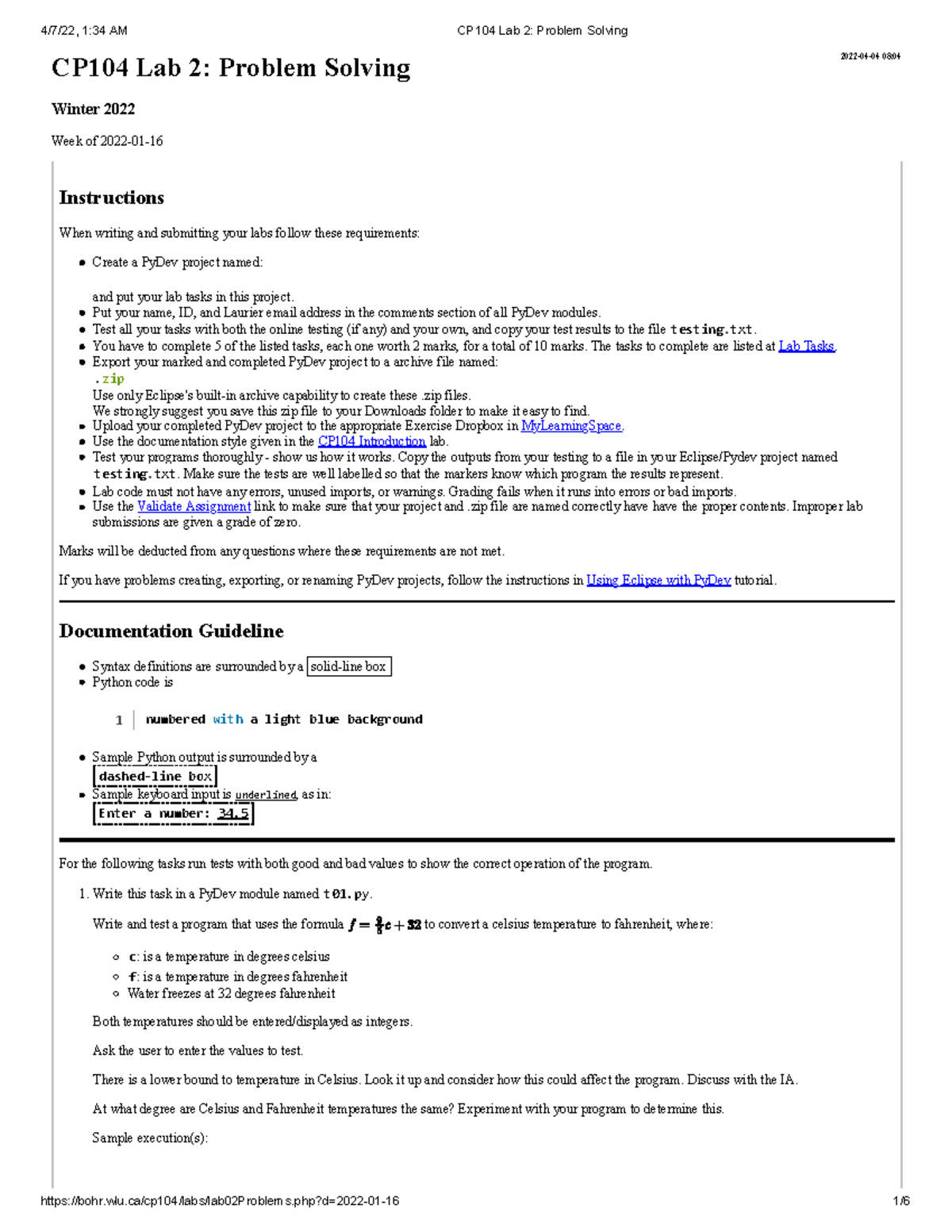 CP104 Lab 2 Problem Solving - 1:34 AM CP104 Lab 2: Problem Solving 08:04 CP104 Lab 2: Problem ...