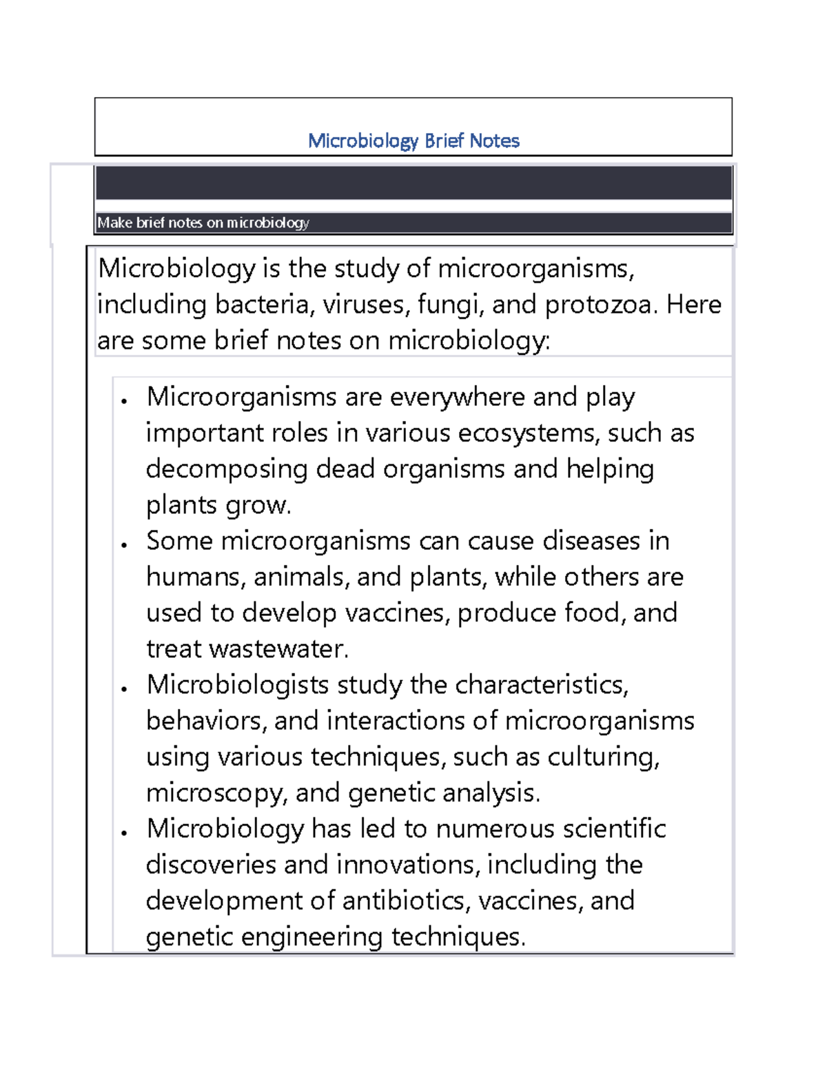 Microbiology 5-end - Microbiology Brief Notes Make brief notes on ...
