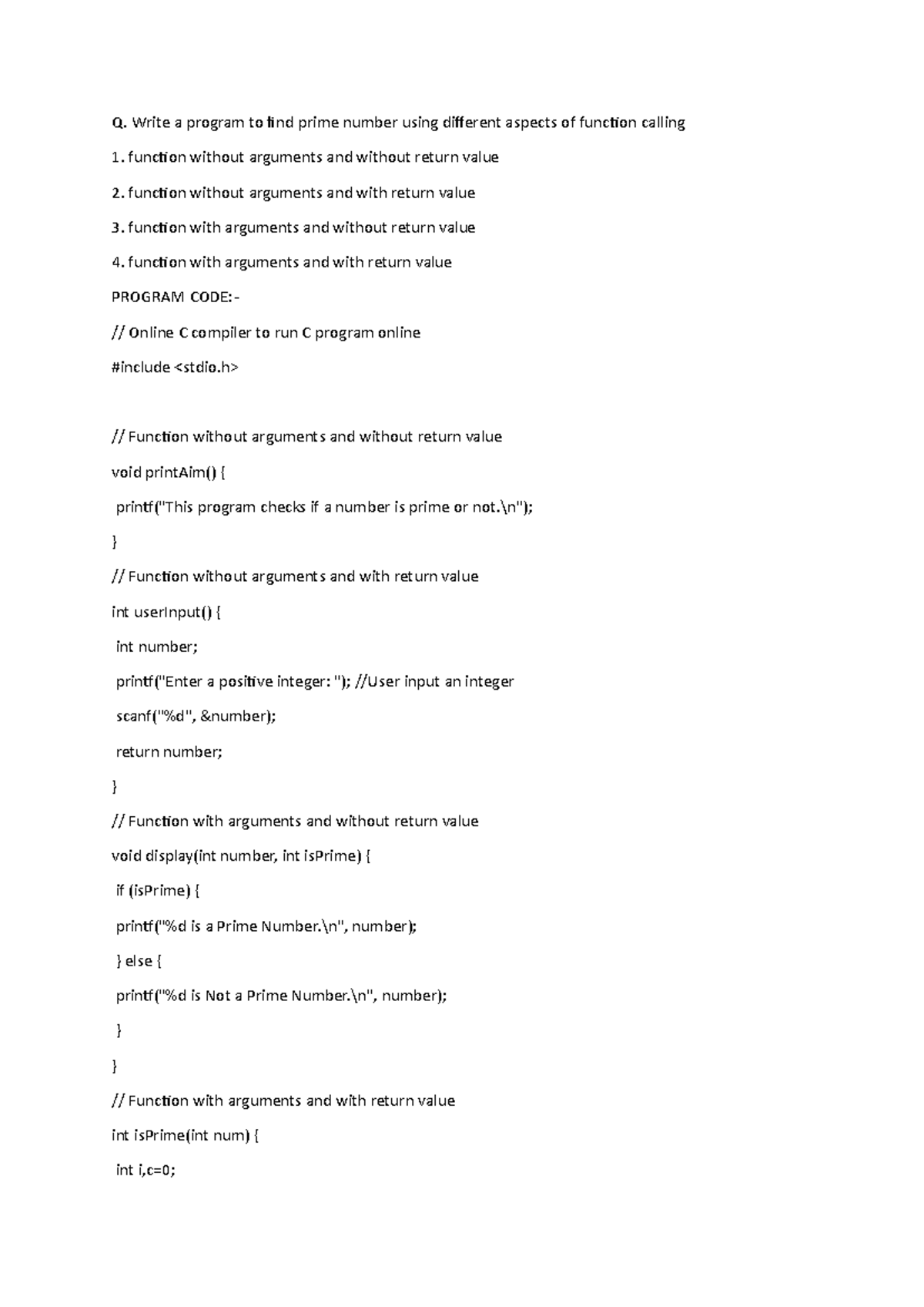 PPS Assignment - asssignment pps - Q. Write a program to find prime number using different ...