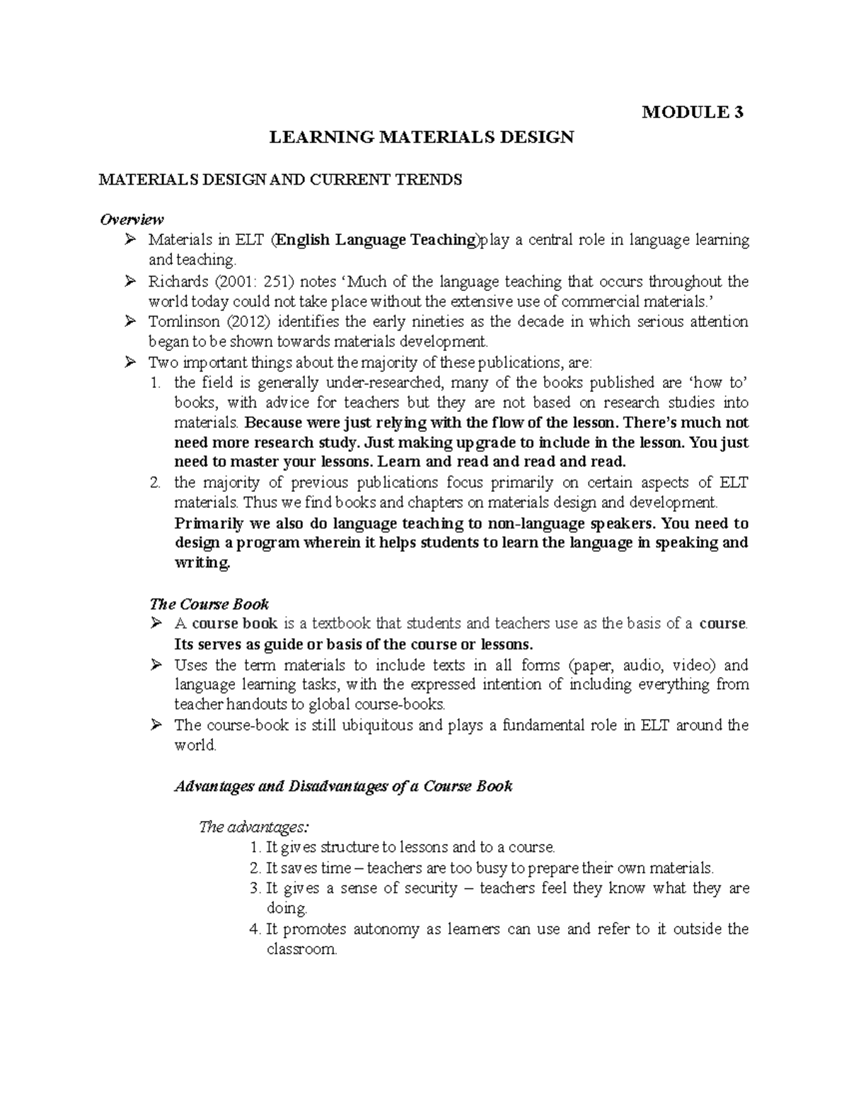 Module 3 Material Development - MODULE 3 LEARNING MATERIALS DESIGN ...