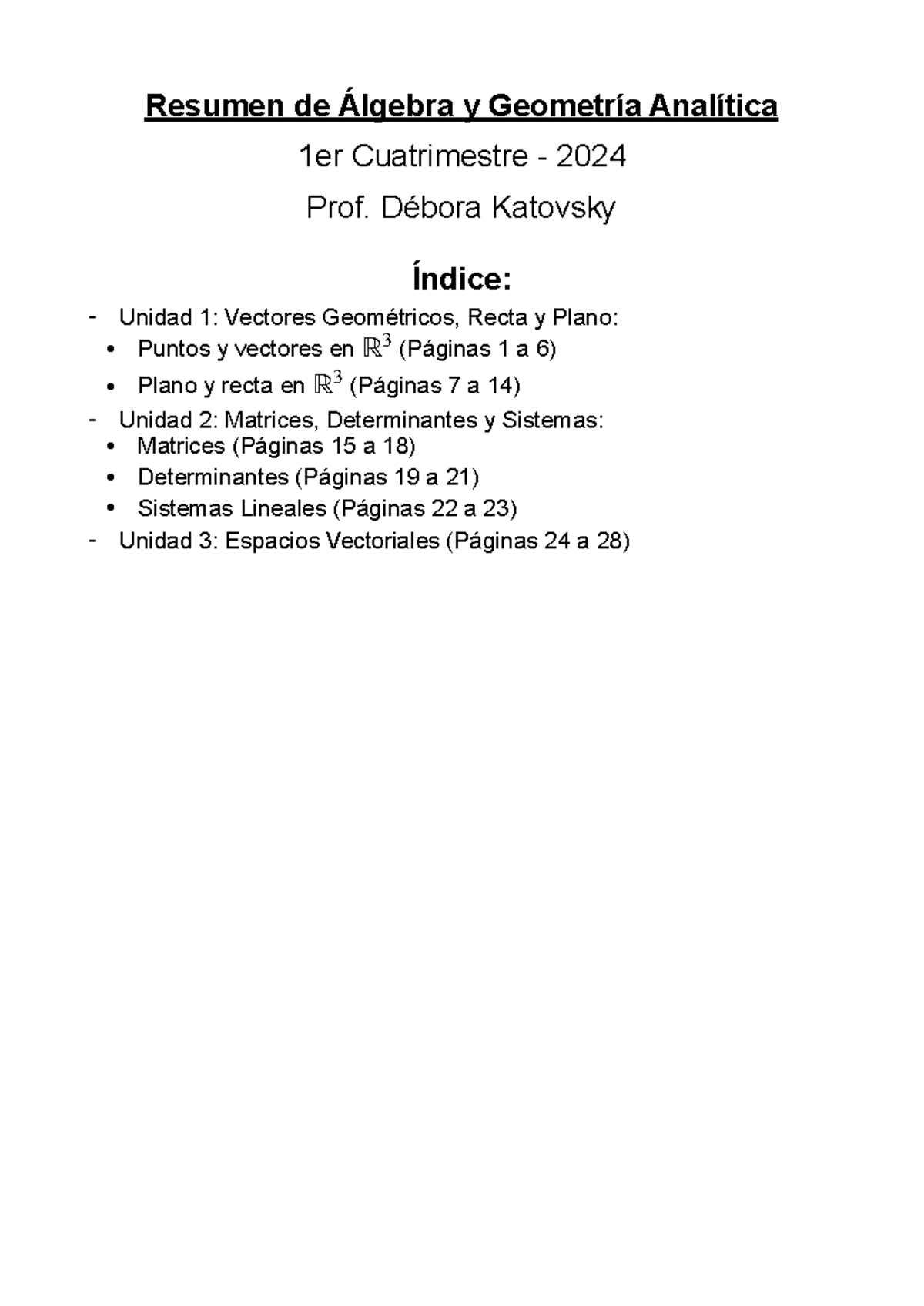 Resumen Algebra y Geometría Analítica - 1er Cuatrimestre - Resumen de ...