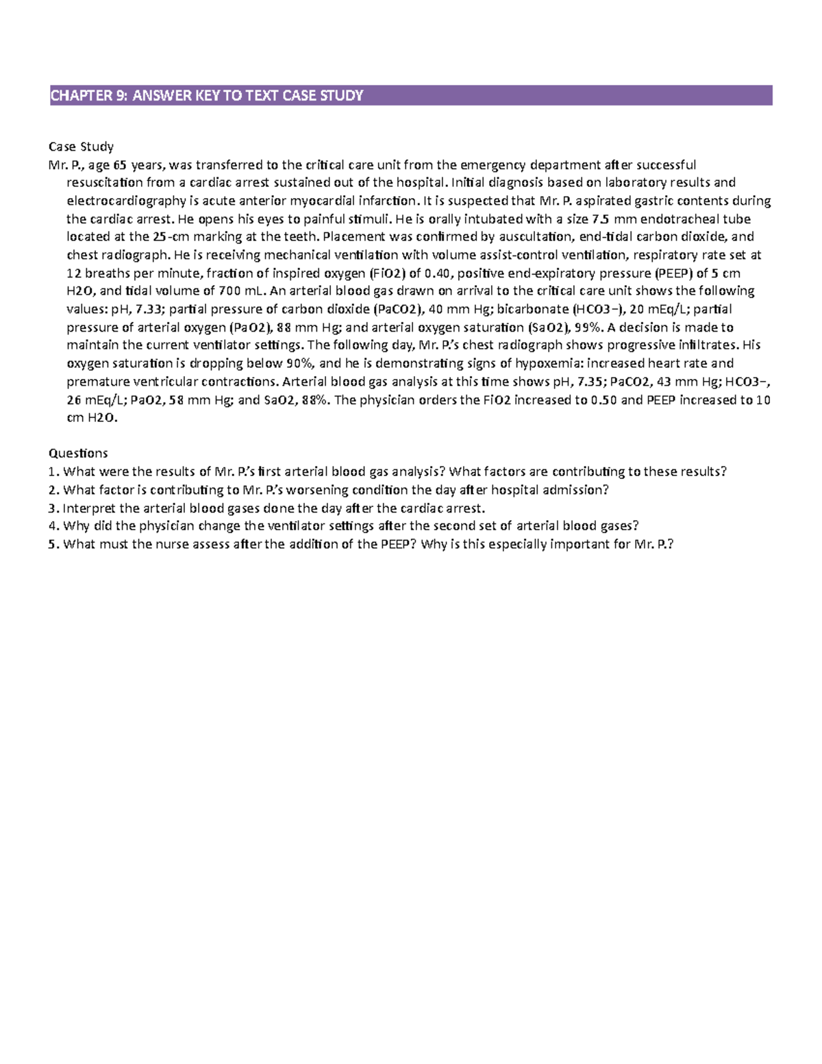 Vent. case study 1 - notes - CHAPTER 9: ANSWER KEY TO TEXT CASE STUDY ...