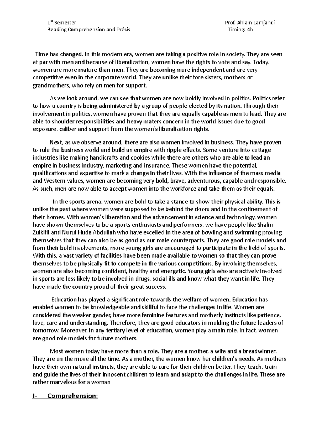 RCP3 - reading comprehension - 1 st Semester Prof. Ahlam Lamjahdi ...