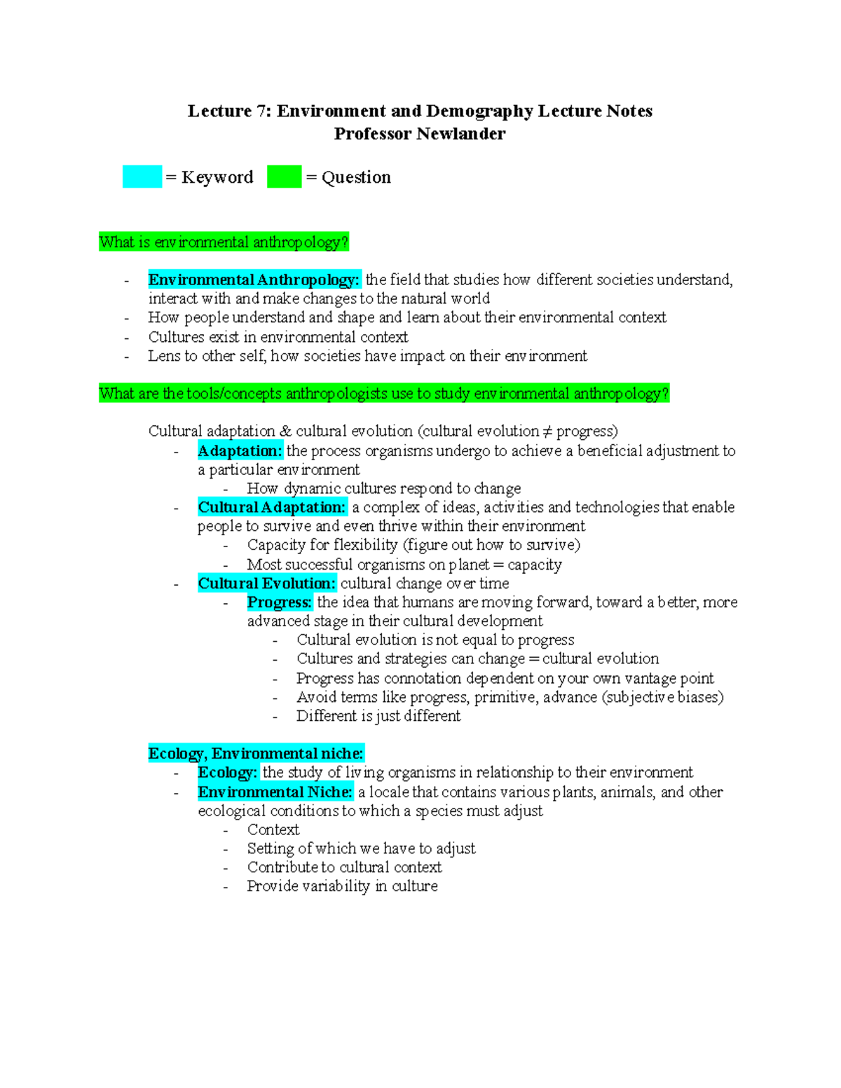 ANT 10CD Lecture 7 Notes Environment and Demography - Lecture 7 ...