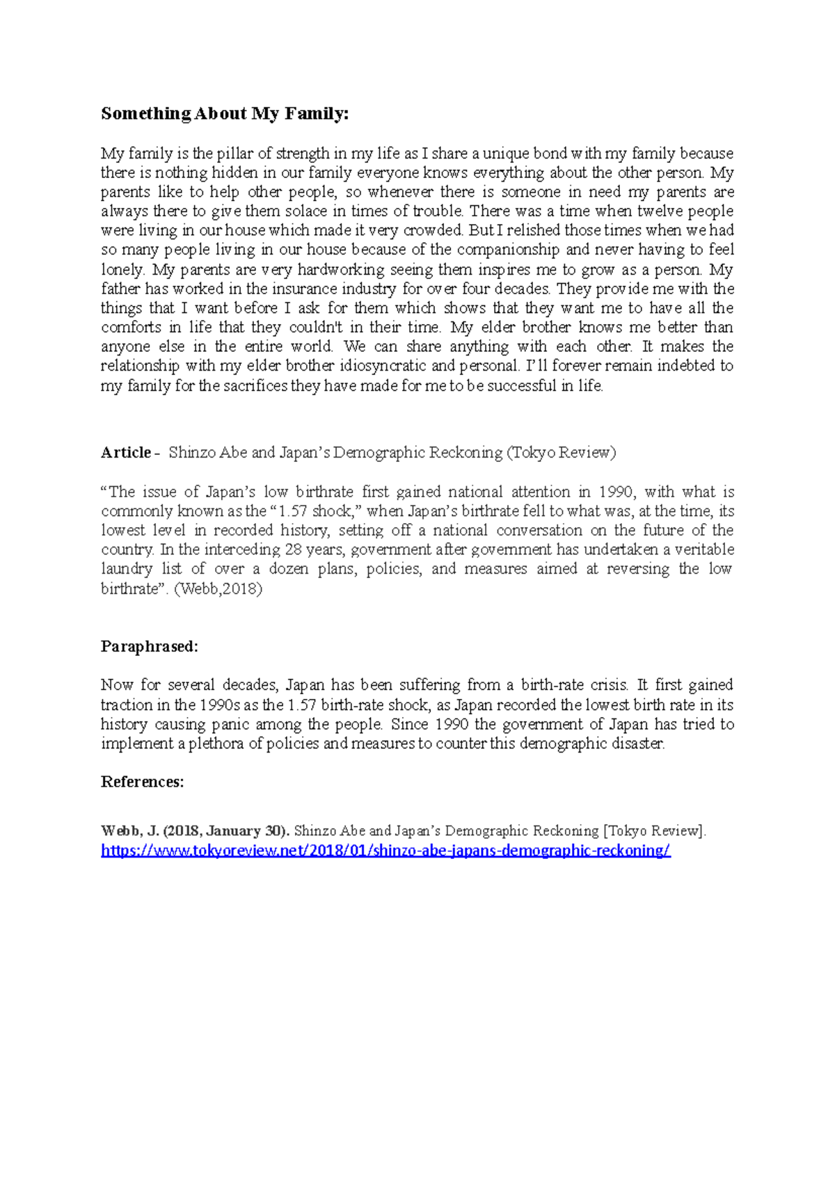 APA Analysis Assignment - Something About My Family: My family is the ...