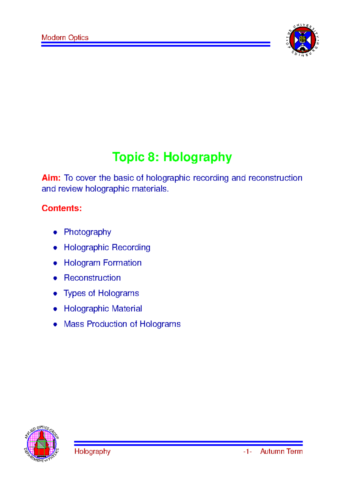 Holography lectural notes. Very useful one. - Computational Physics ...
