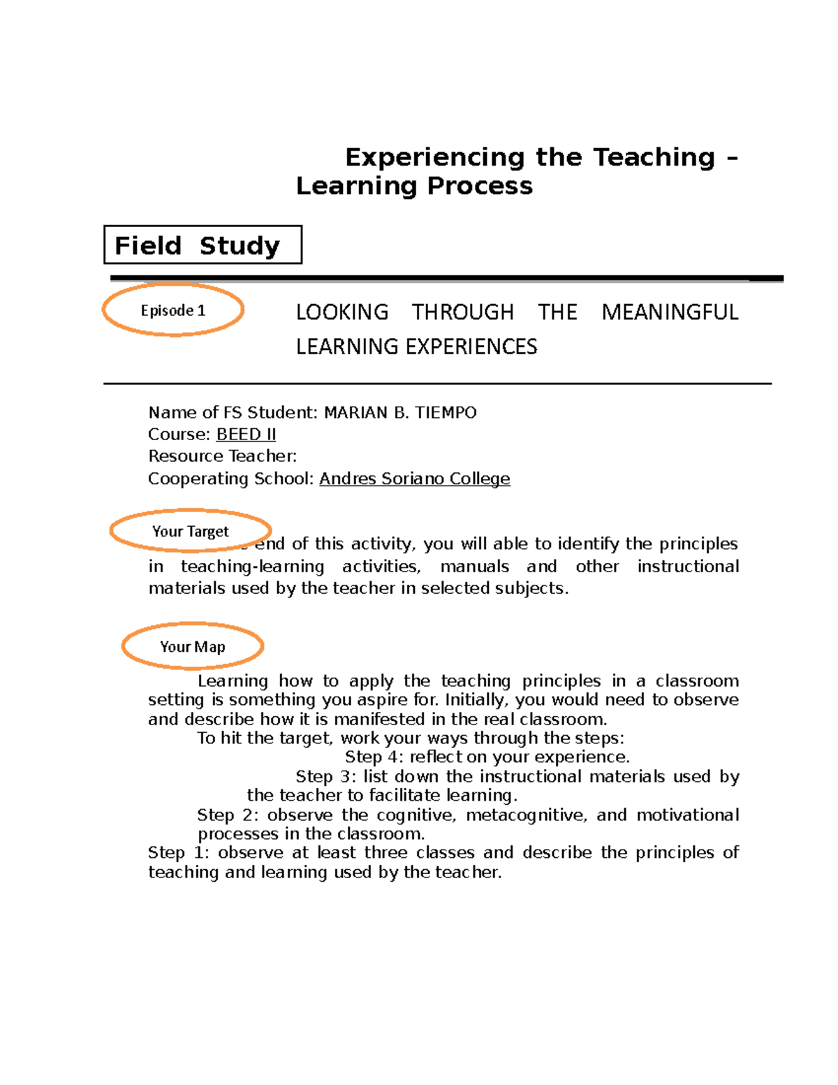 Pdfslide - BSEd guide - Experiencing the Teaching – Learning Process LOOKING THROUGH THE ...