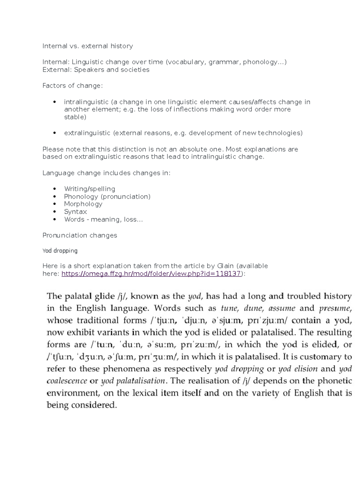 Povijest eng jezika - Internal vs. external history Internal ...