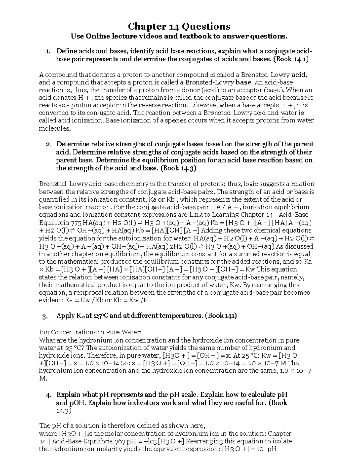 Chapter 14 Questions - Homework - Use Online lecture videos and ...