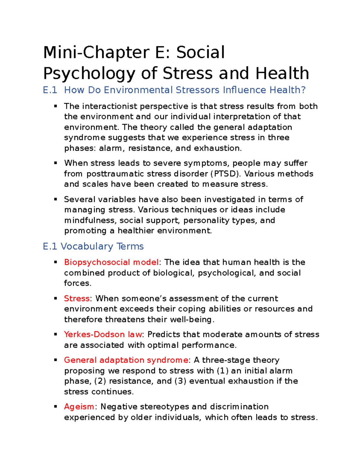 Social Psychology Mini-Chapter E Notes - Mini-Chapter E: Social ...