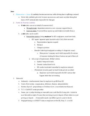Torts Outline weeks 1-3 - TORTS QUIZ OUTLINE: INTRODUCTION: HAMMONTREE ...