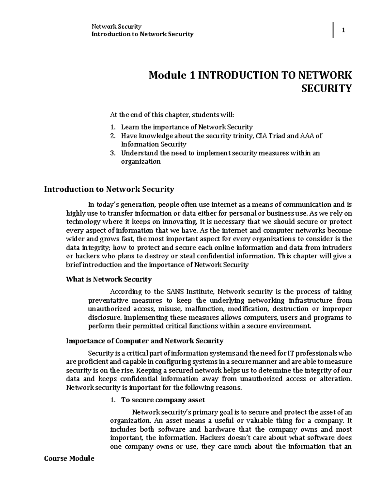 W1-Module 001 Introduction to Network Security - Network Security ...