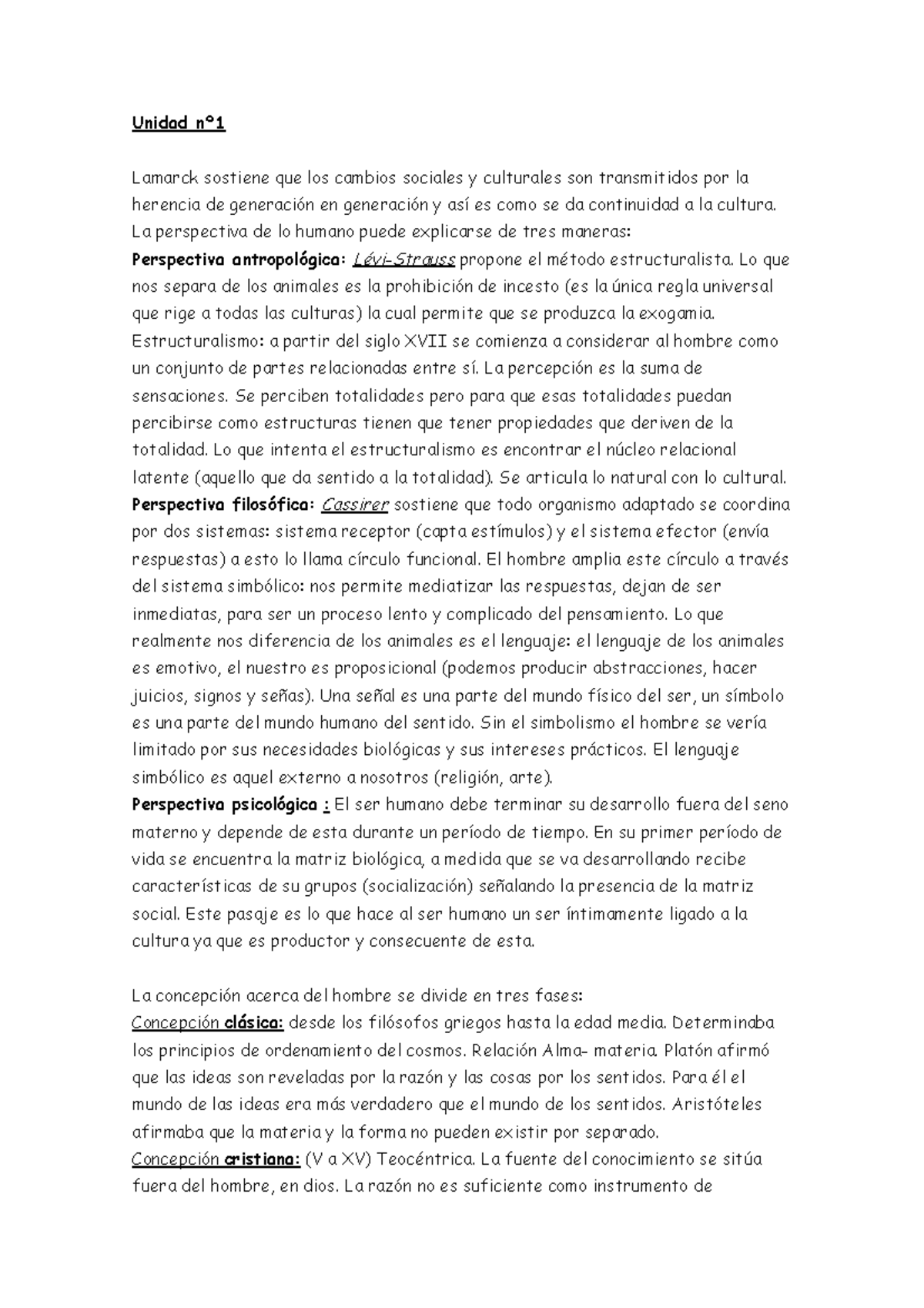 Psico resumen - PACHECO SOLEDAD - Unidad nº Lamarck sostiene que los ...
