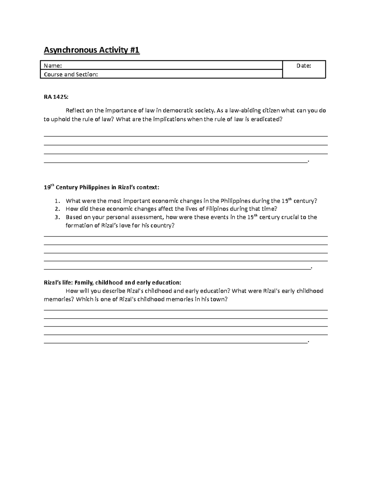 Asynact 1 - bs file - Asynchronous Activity Name: Date: Course and Section: RA 1425: Reflect on ...