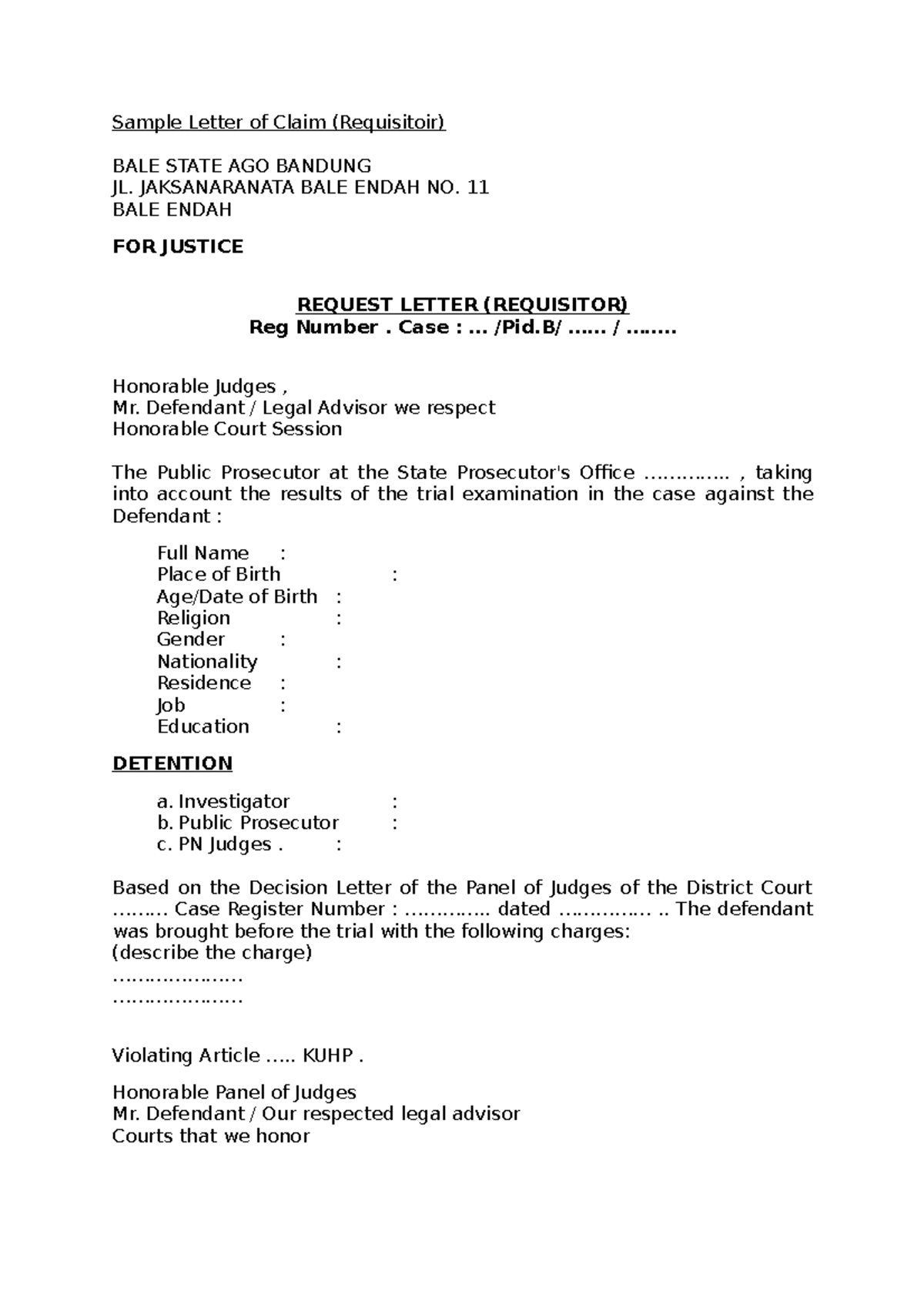 Legal Litigation - Class A -Sample Letter of Claim - Sample Letter of ...