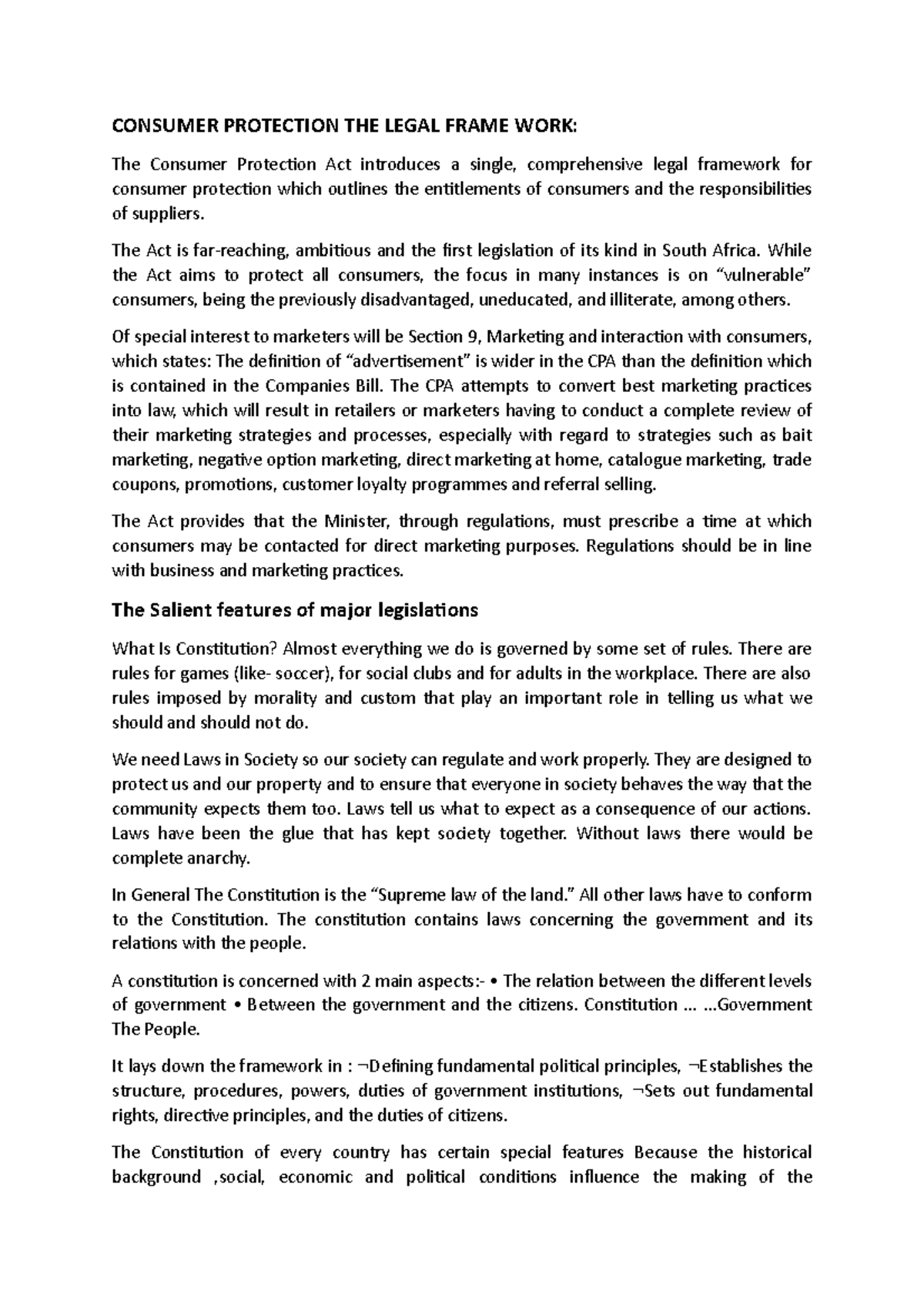 Consumer Protection THE Legal Frame WORK - CONSUMER PROTECTION THE ...